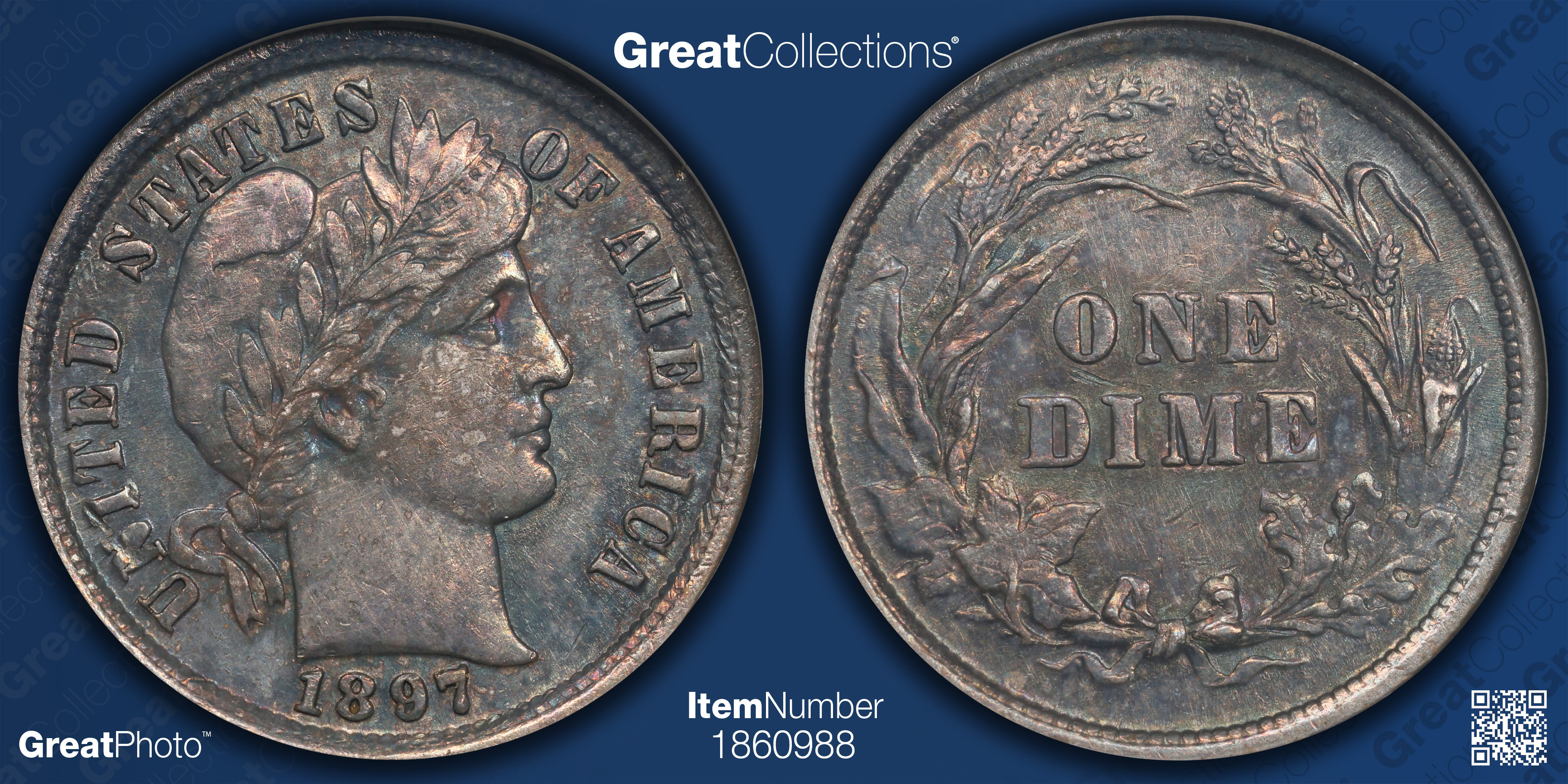 1897 Barber Dime ANACS AU-55 OH (Item 1860988) | GreatCollections Coin ...