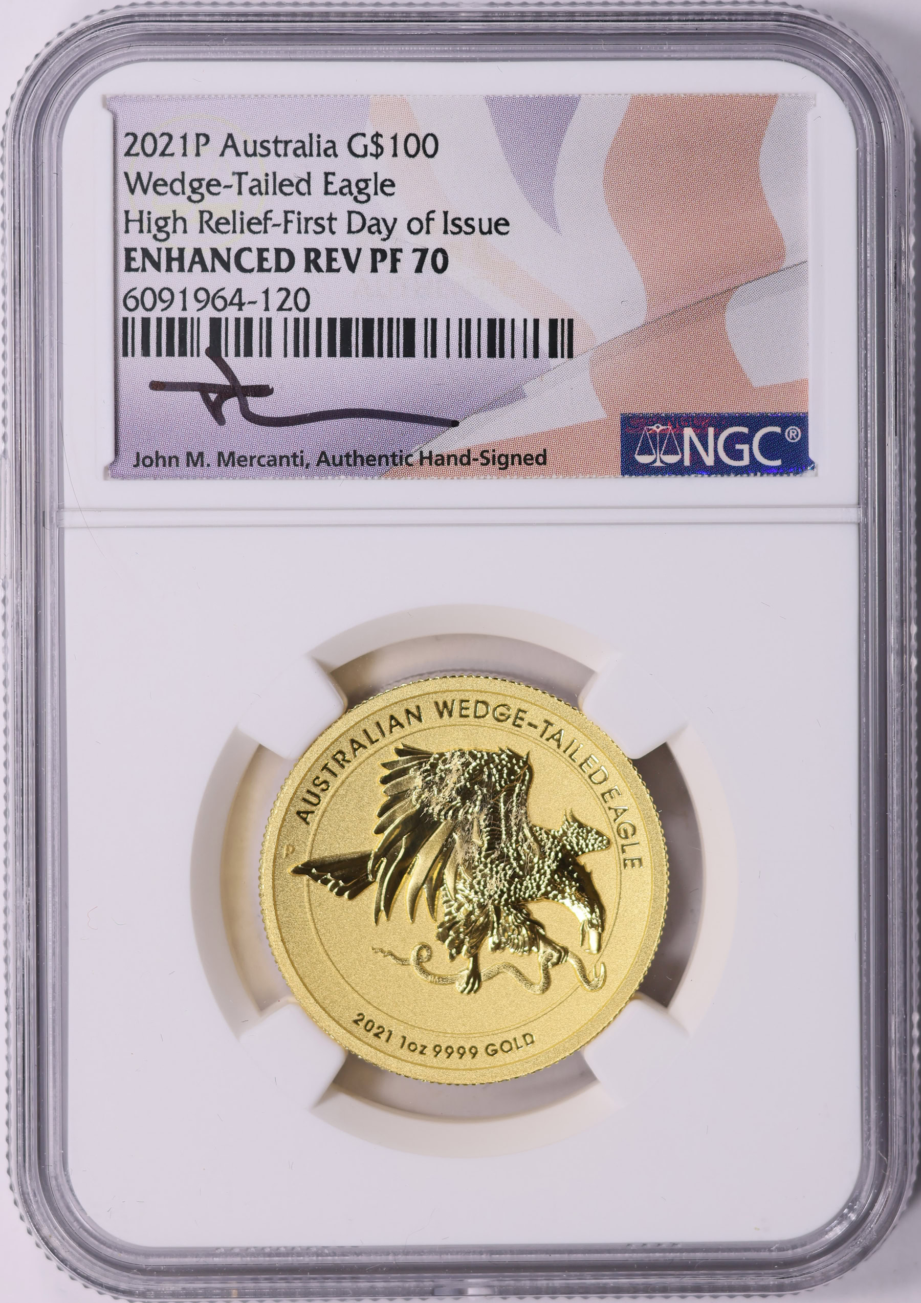 Australia 2021-P Gold $100 Wedge-Tailed Eagle High Relief Enhanced ...