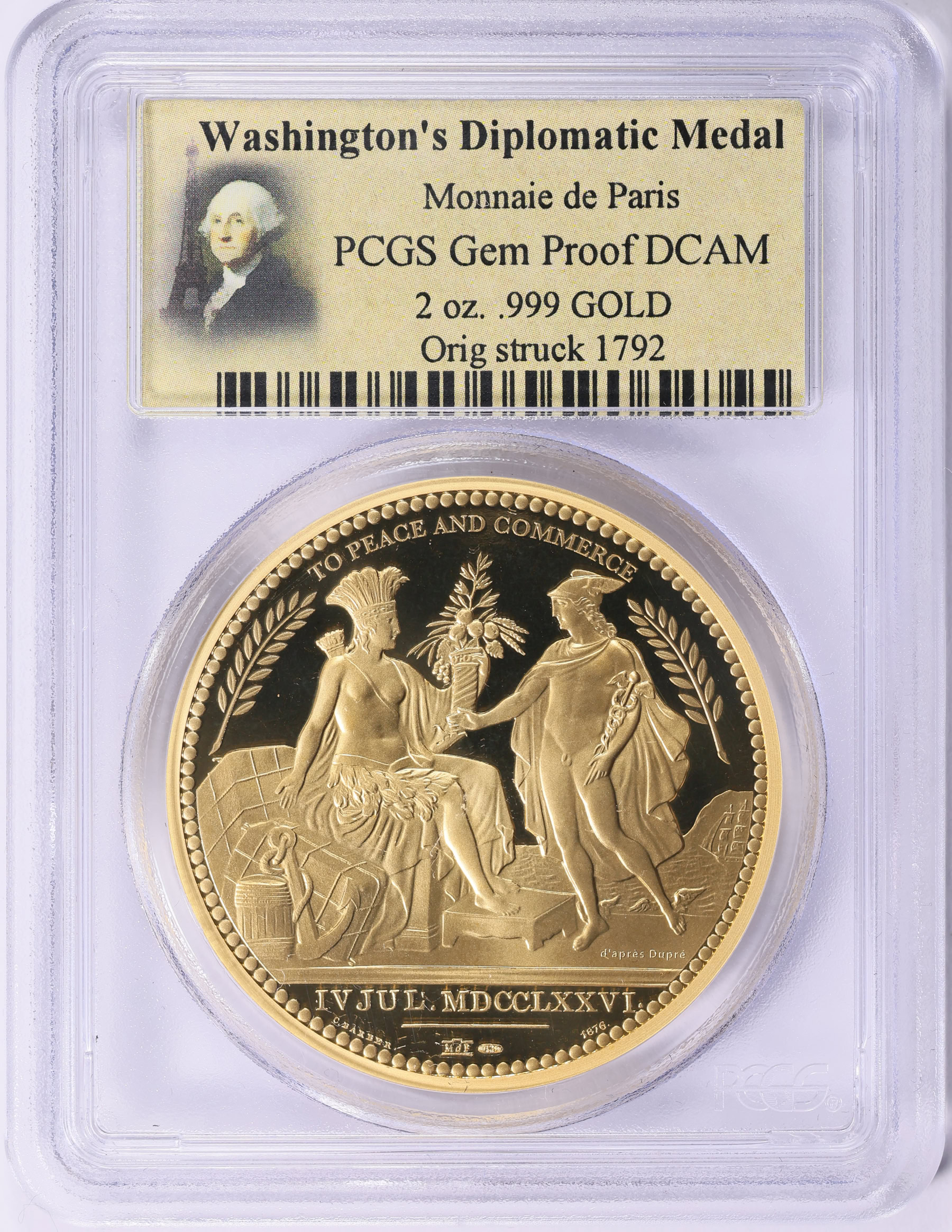 France 1792 George Washington Diplomatic Gold Medal Modern Restrike ...