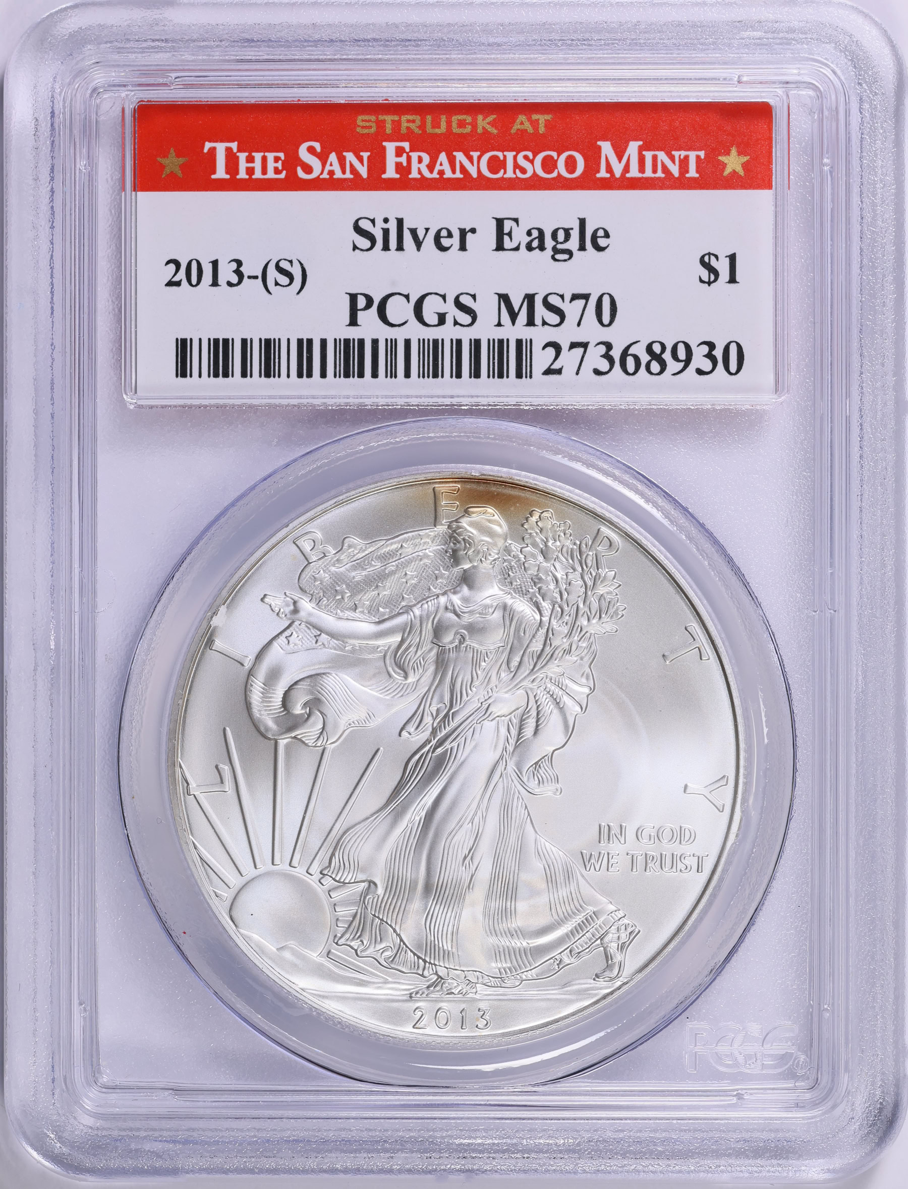 2013-(S) $1 Silver Eagle Struck at San Francisco PCGS MS-70 (Toned) (Item 1861169 ...