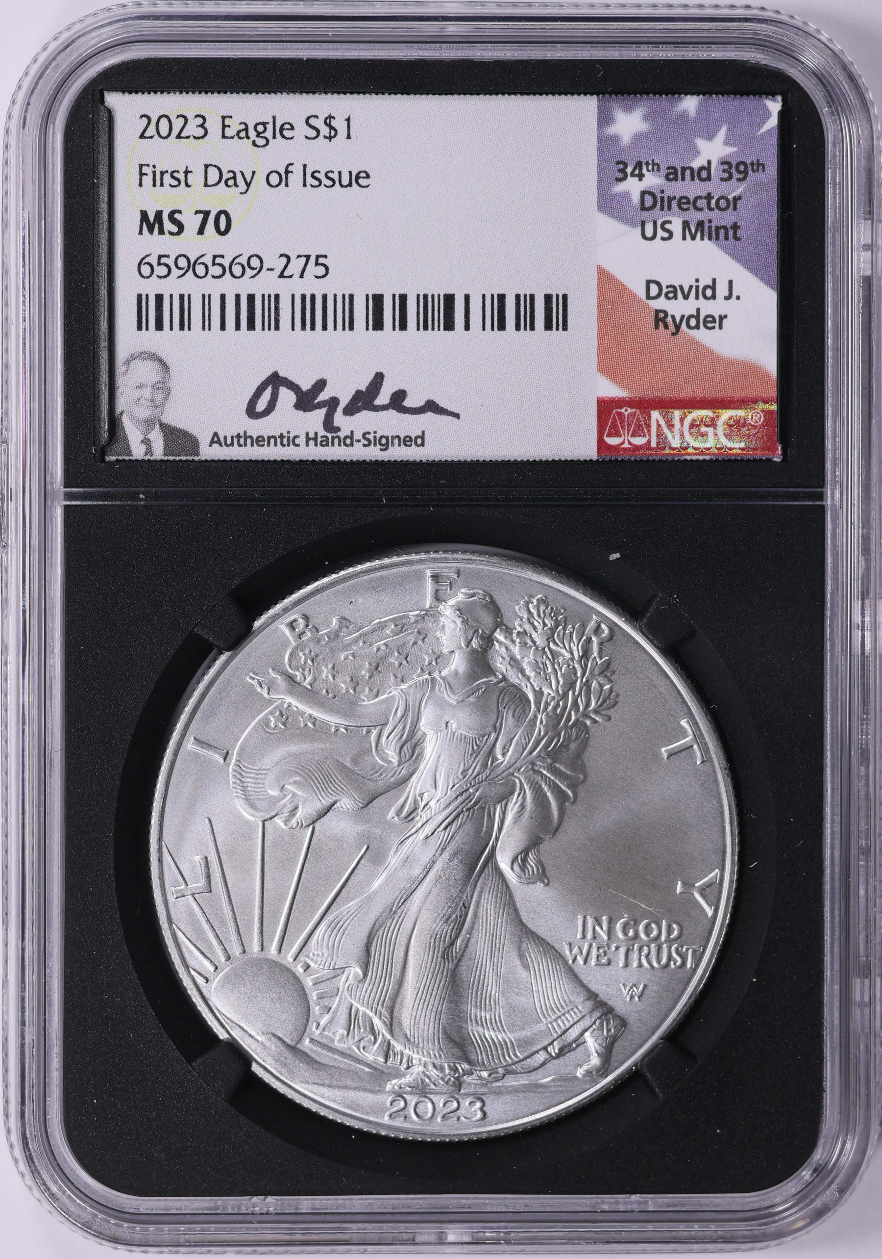 2023 $1 Silver Eagle First Day of Issue NGC MS-70 (David J. Ryder ...