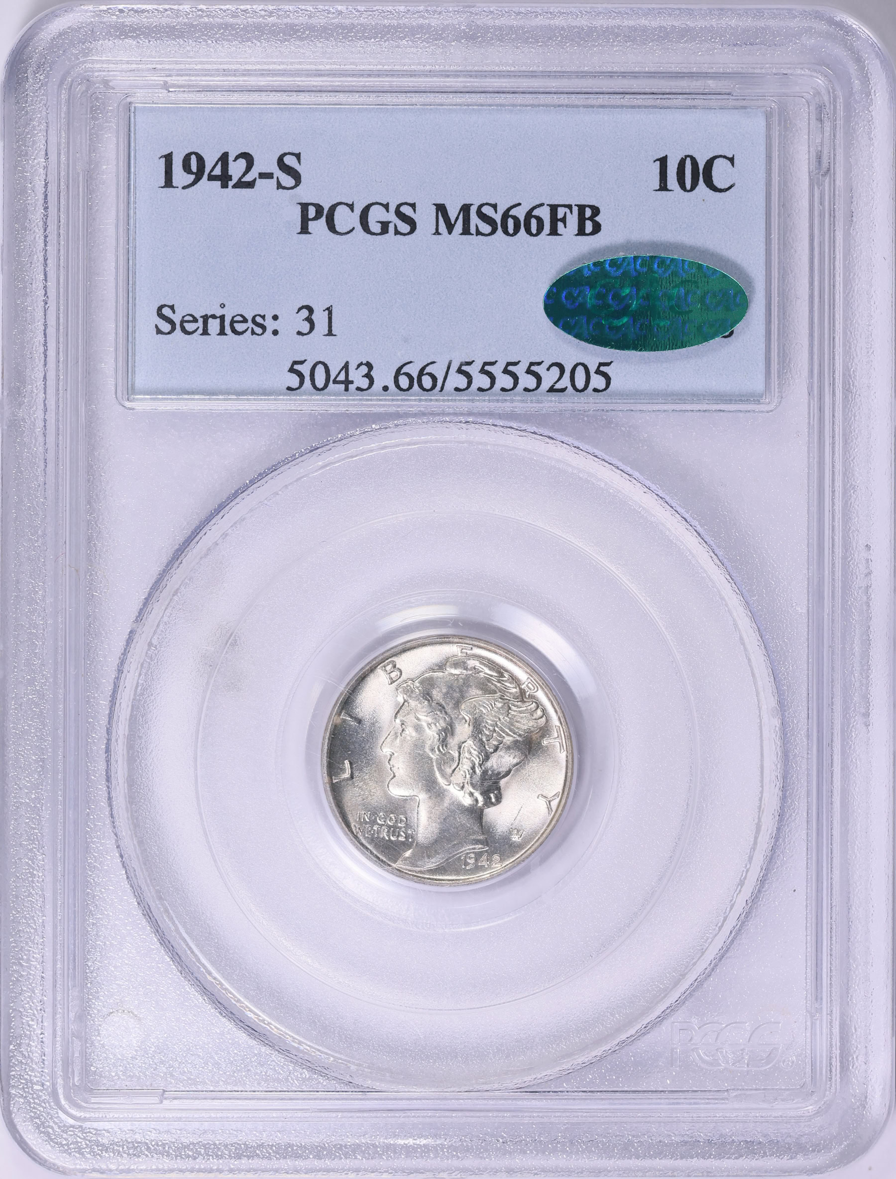 1942-S Mercury Dime PCGS MS-66 FB (CAC Green) (Item 1861408) | GreatCollections Coin Auctions