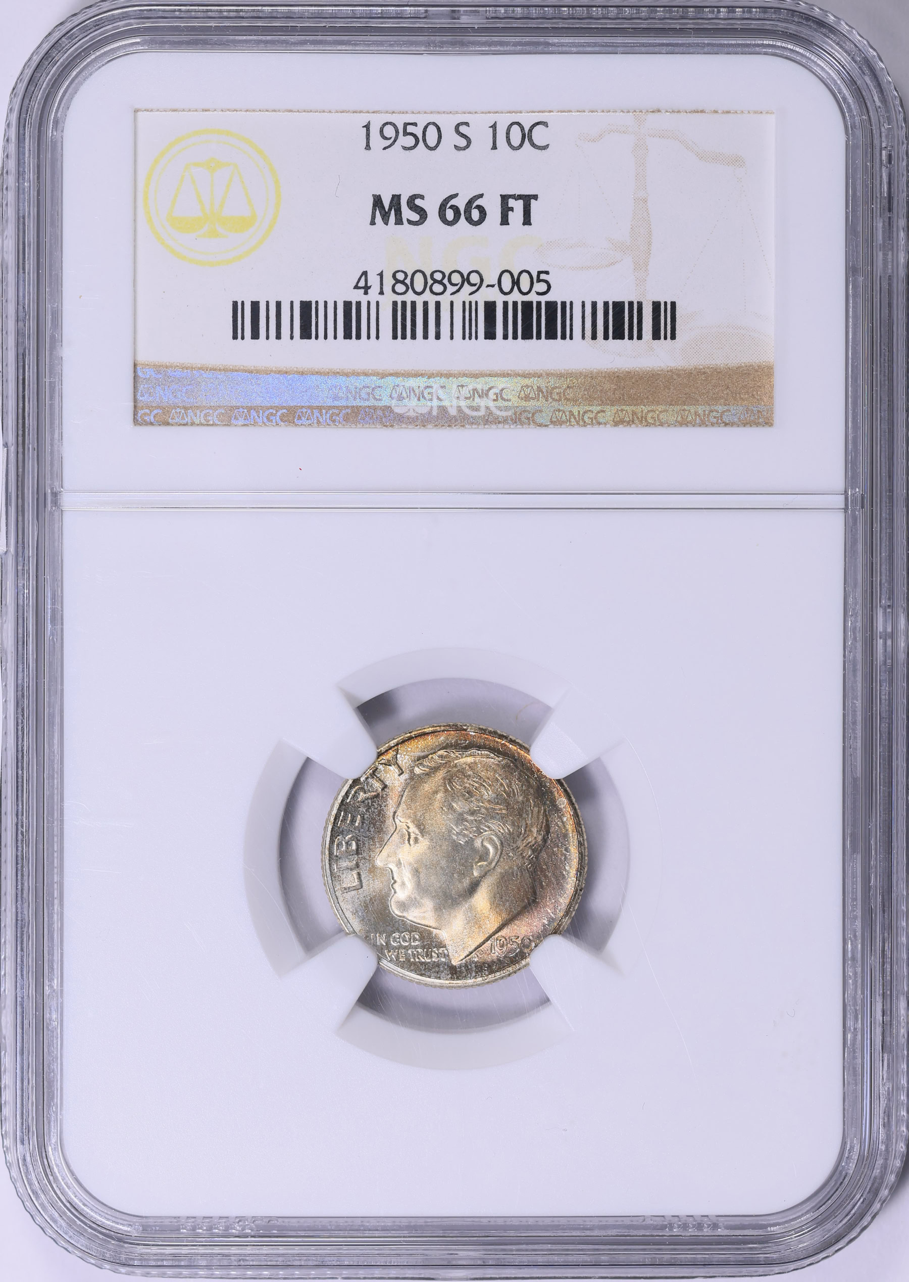 1950-S Roosevelt Dime NGC MS-66 FT (Toned) (Item 1861412 ...