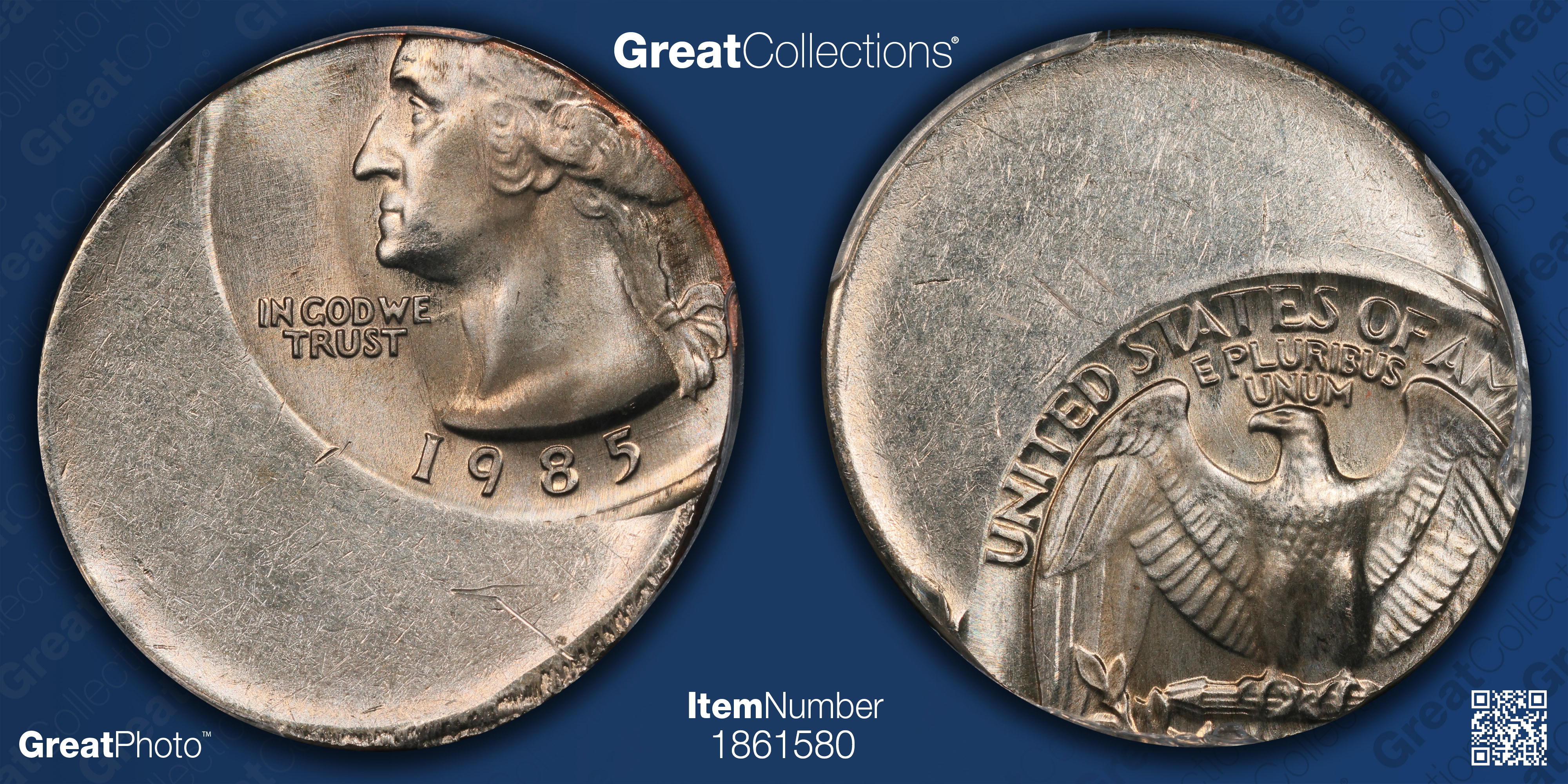 Mint Error 1985-x Washington Quarter Struck 40% Off-Center PCGS MS-62 ...