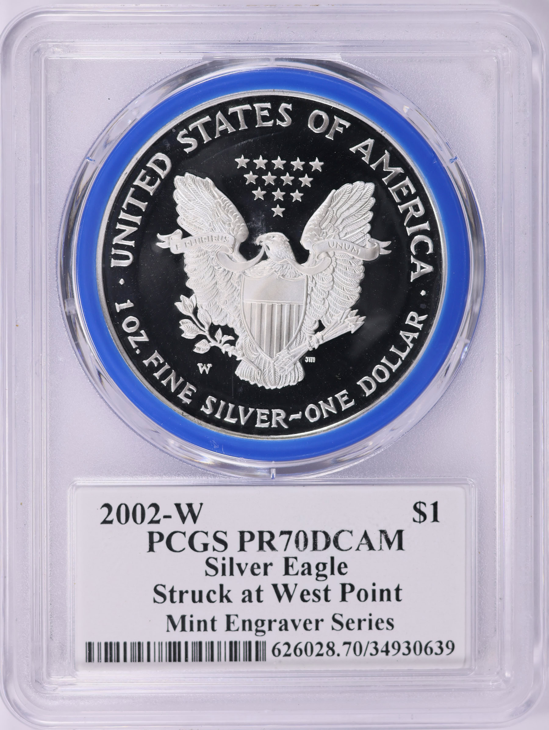 2002-W $1 Silver Eagle Mint Engraver Series PCGS Proof-70 DCAM ...
