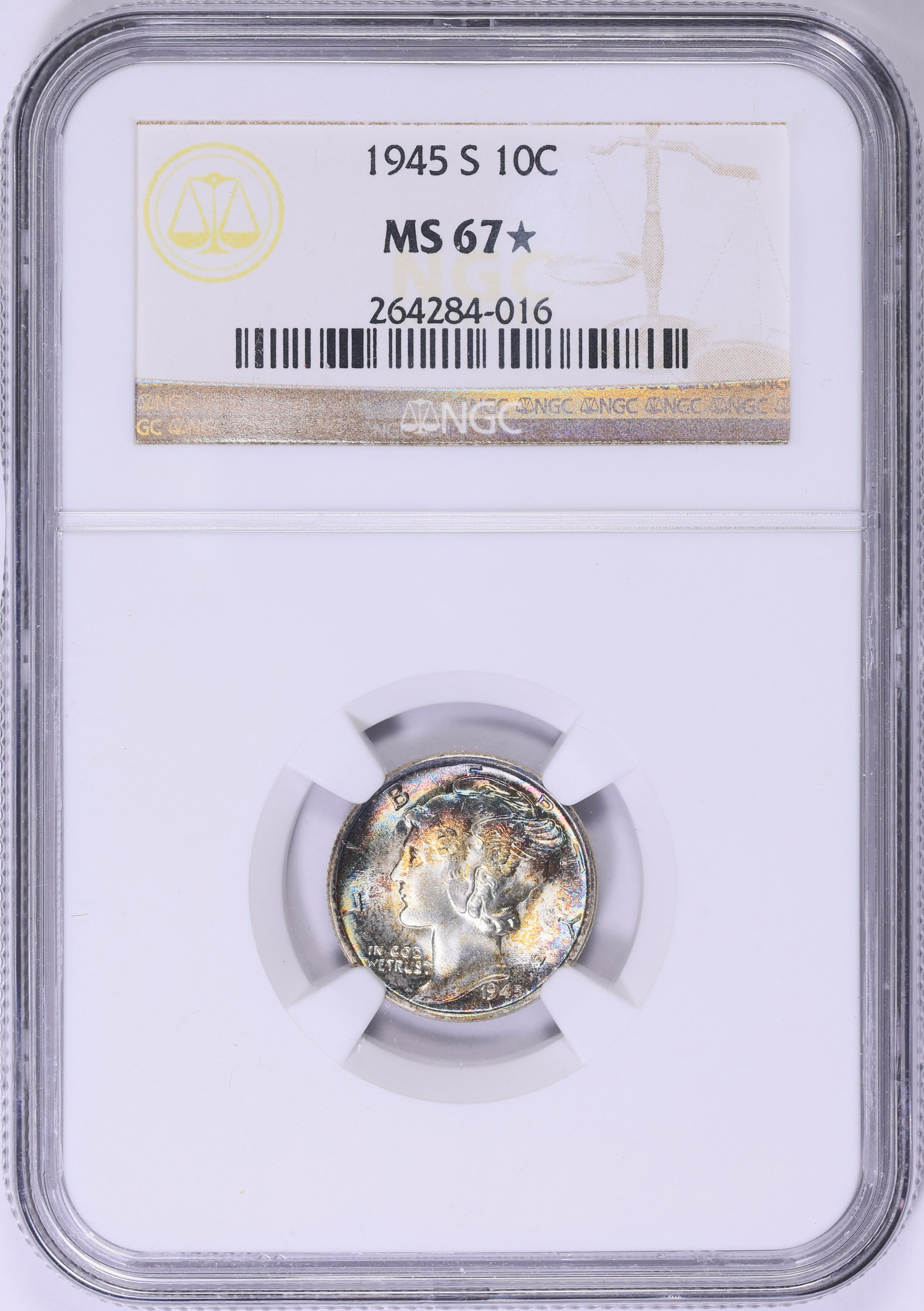 1945-S Mercury Dime NGC MS-67 ★ (Toned) (Item 1861722) | GreatCollections Coin Auctions