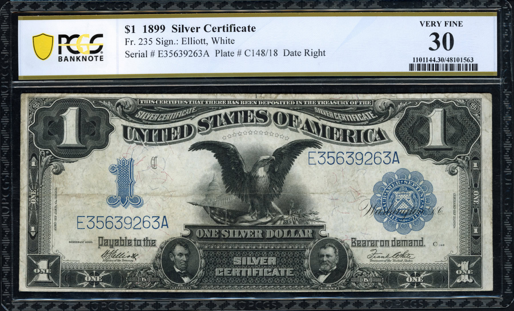Fr. 235 1899 $1 Silver Certificate Note Elliott / White PCGS Banknote ...