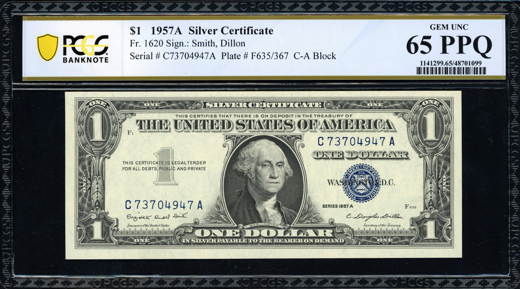 Fr. 1620 (CA Block) 1957A $1 Silver Certificate Note Smith / Dillon ...