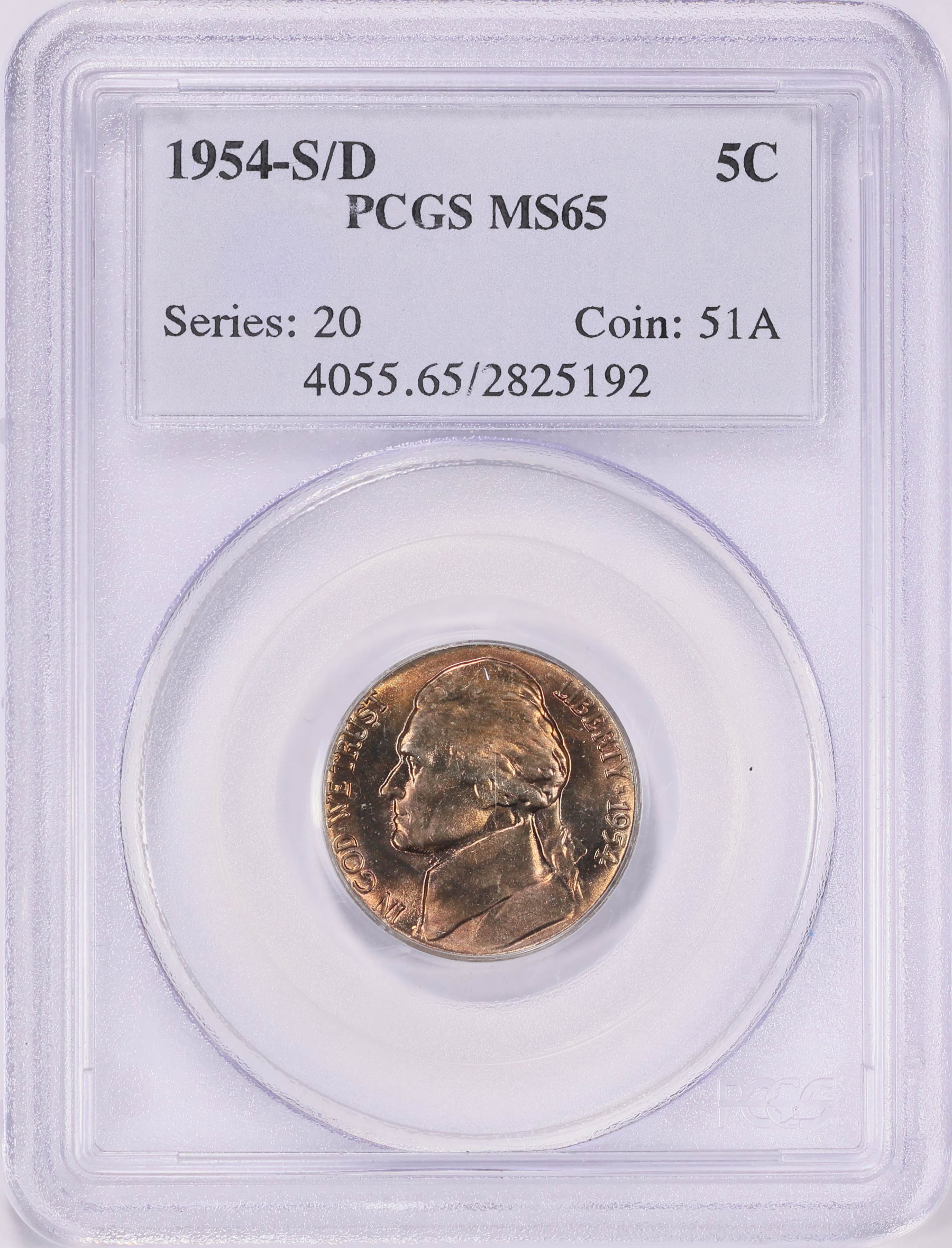 1954-S/D Jefferson Nickel PCGS MS-65 (Toned) (Item 1861789) | GreatCollections Coin Auctions