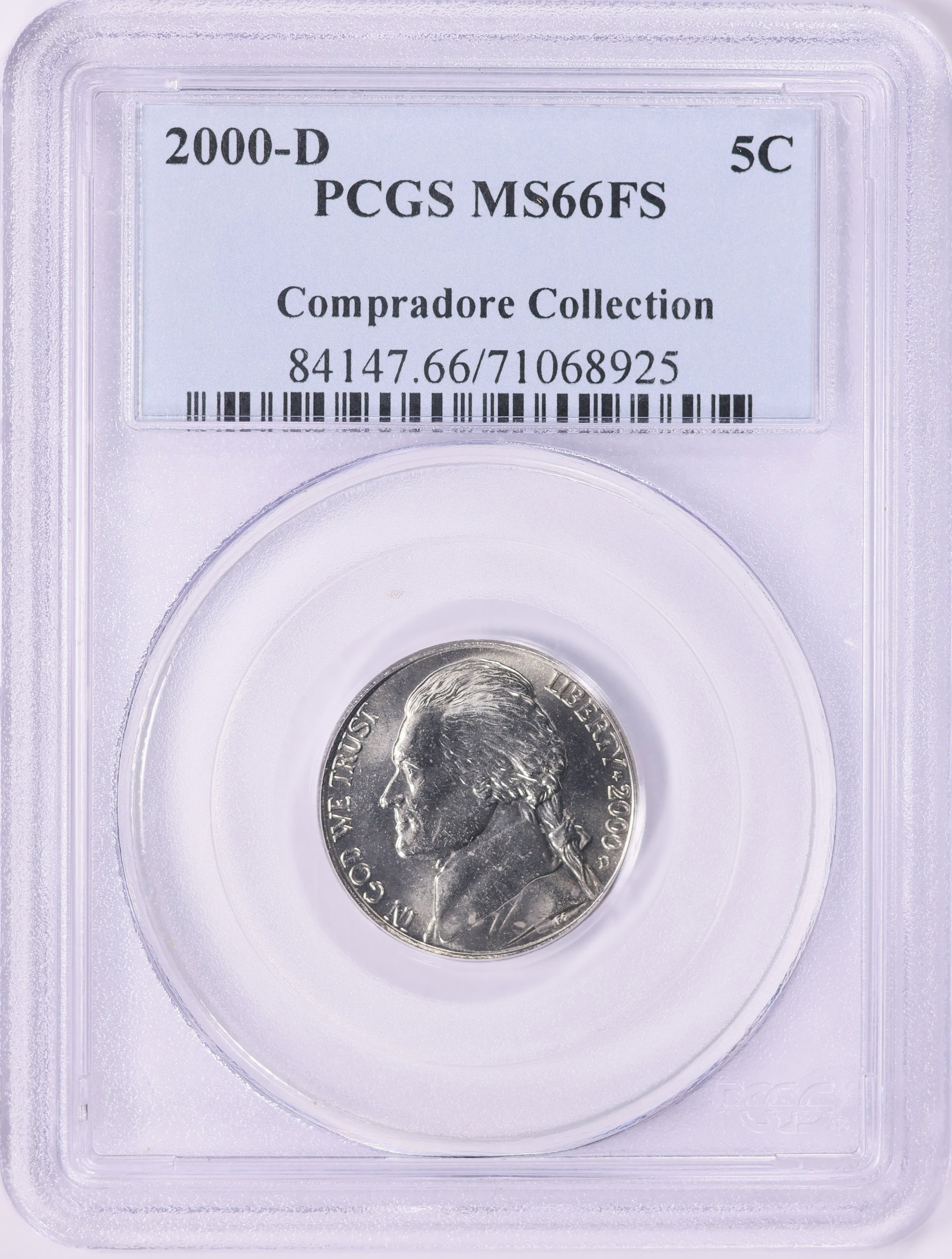 2000-D Jefferson Nickel PCGS MS-66 FS (Compradore Collection) (Item ...