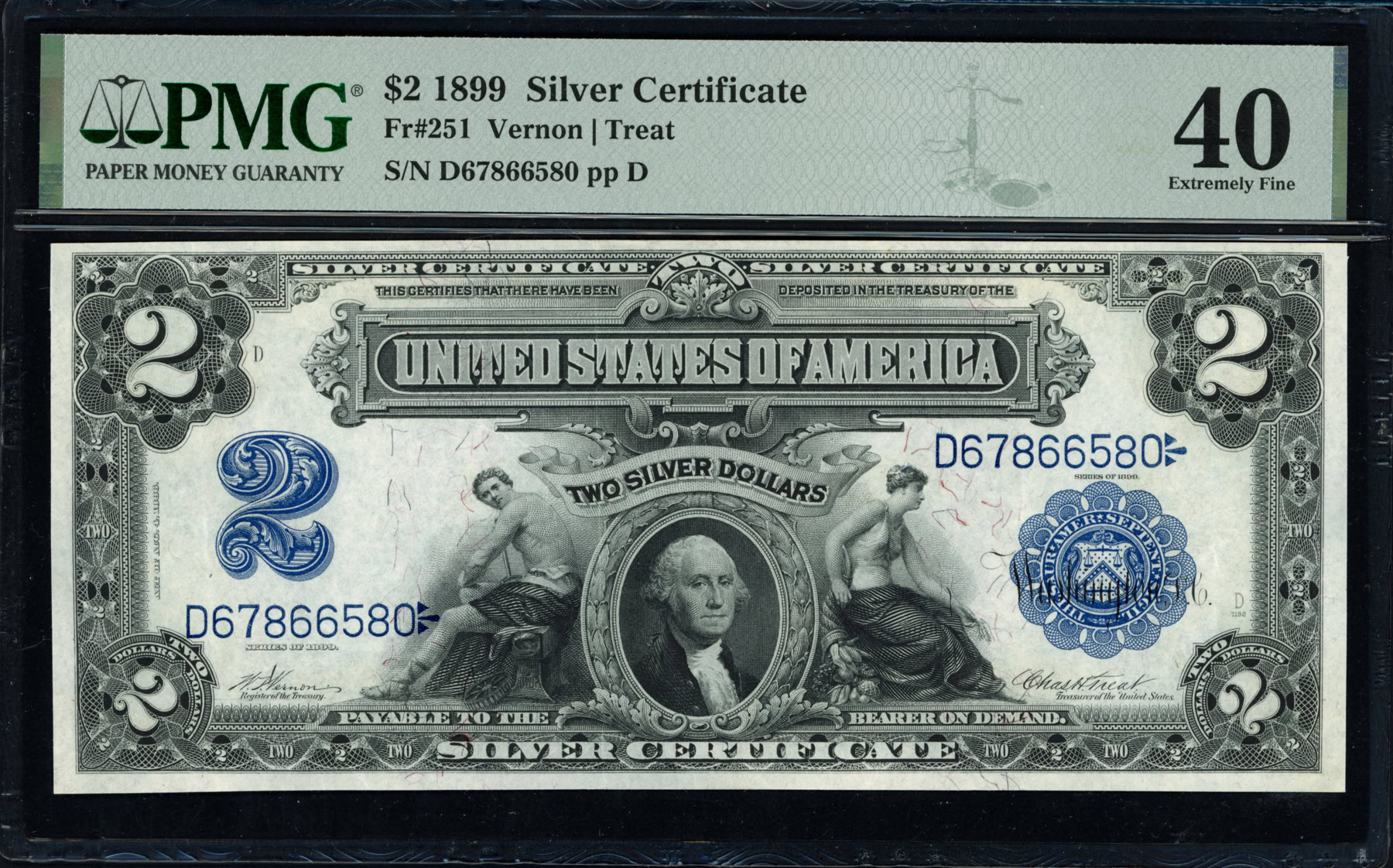 Fr. 251 1899 $2 Silver Certificate Note Vernon / Treat PMG Extremely ...