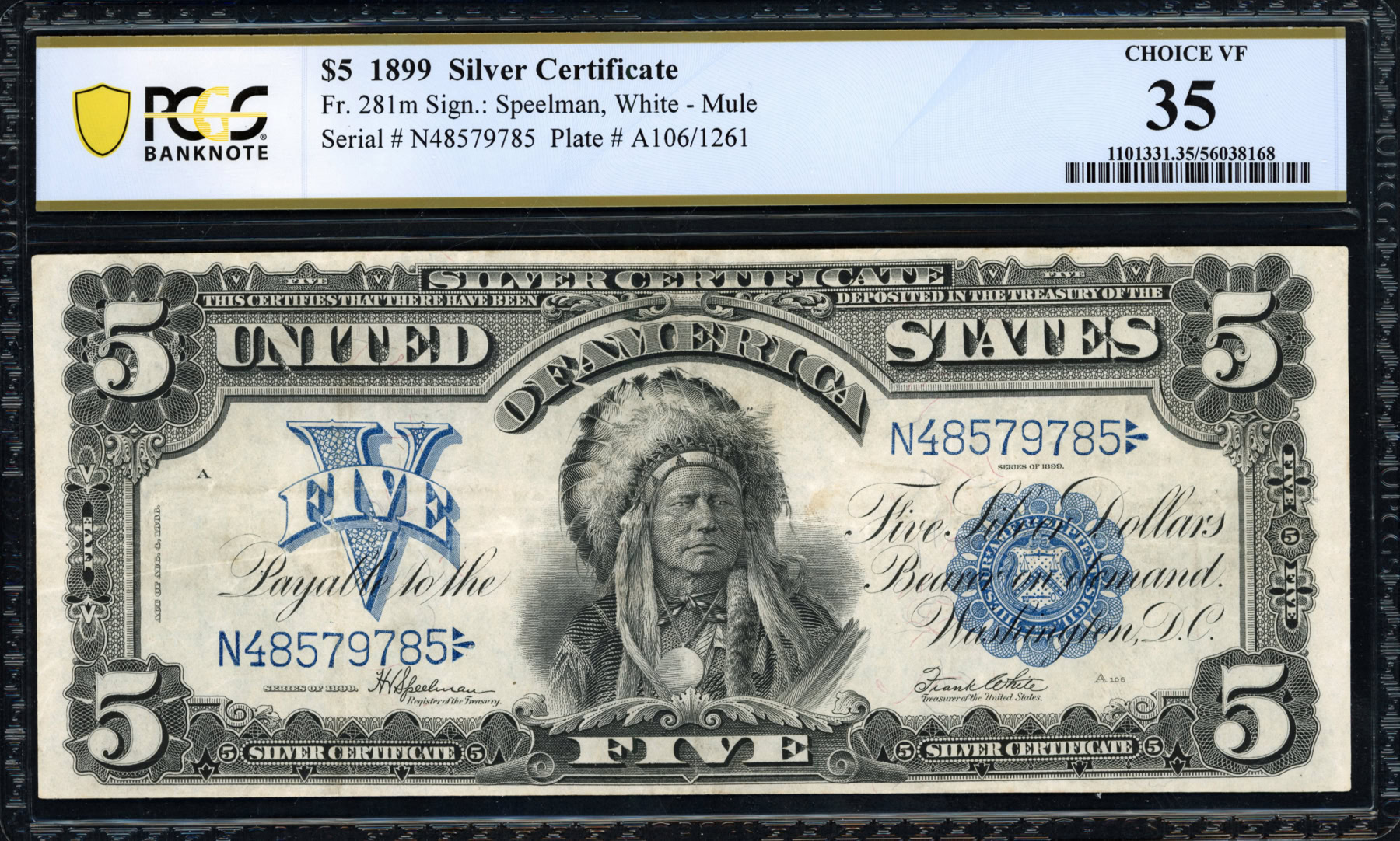 Fr. 281m 1899 $5 Silver Certificate Mule Note Speelman / White PCGS ...