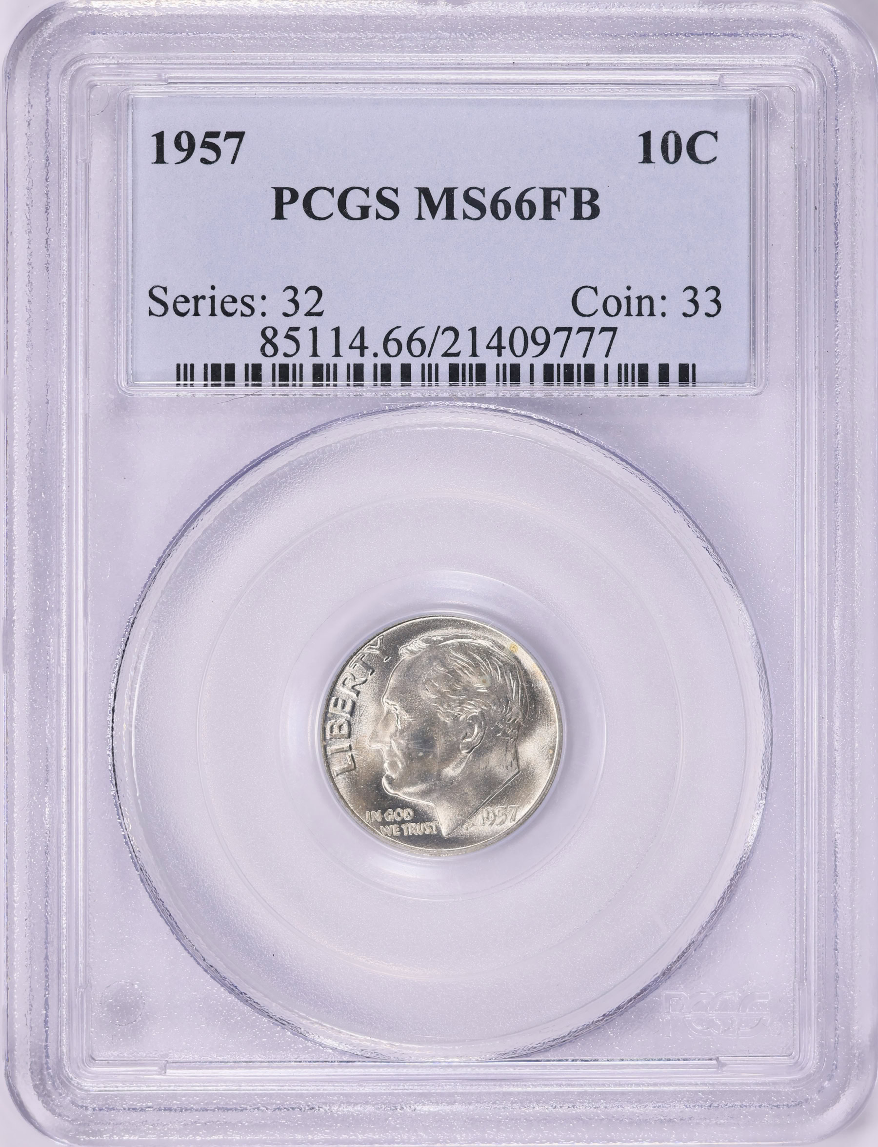1957 Roosevelt Dime PCGS MS-66 FB (Item 1861846) | GreatCollections ...