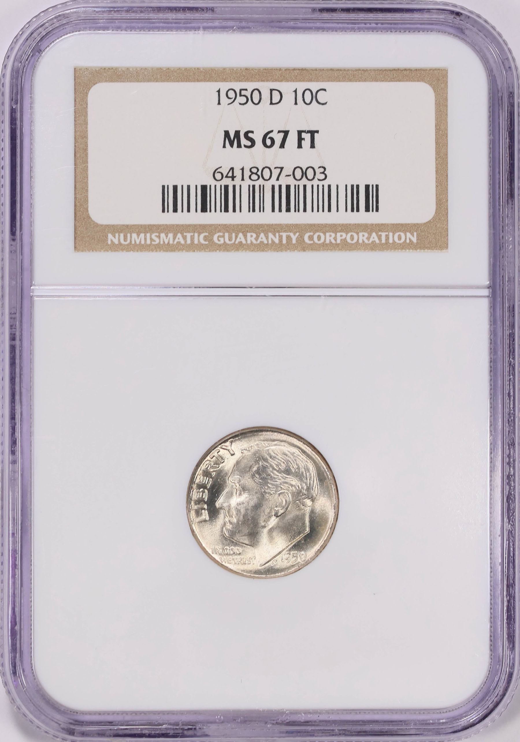 1950-D Roosevelt Dime NGC MS-67 FT (Item 1861860) | GreatCollections ...
