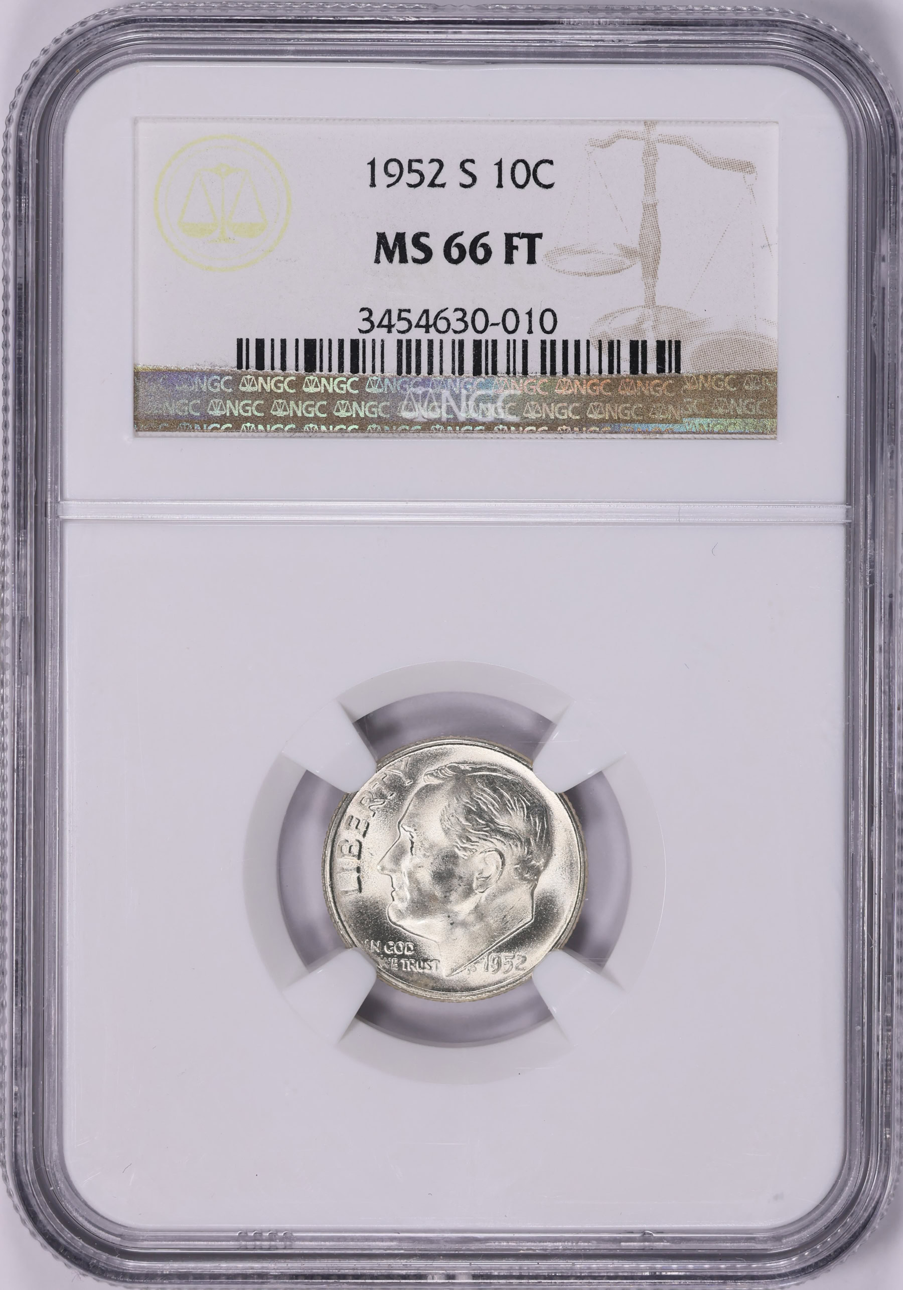 1952-S Roosevelt Dime NGC MS-66 FT (Item 1861864) | GreatCollections ...