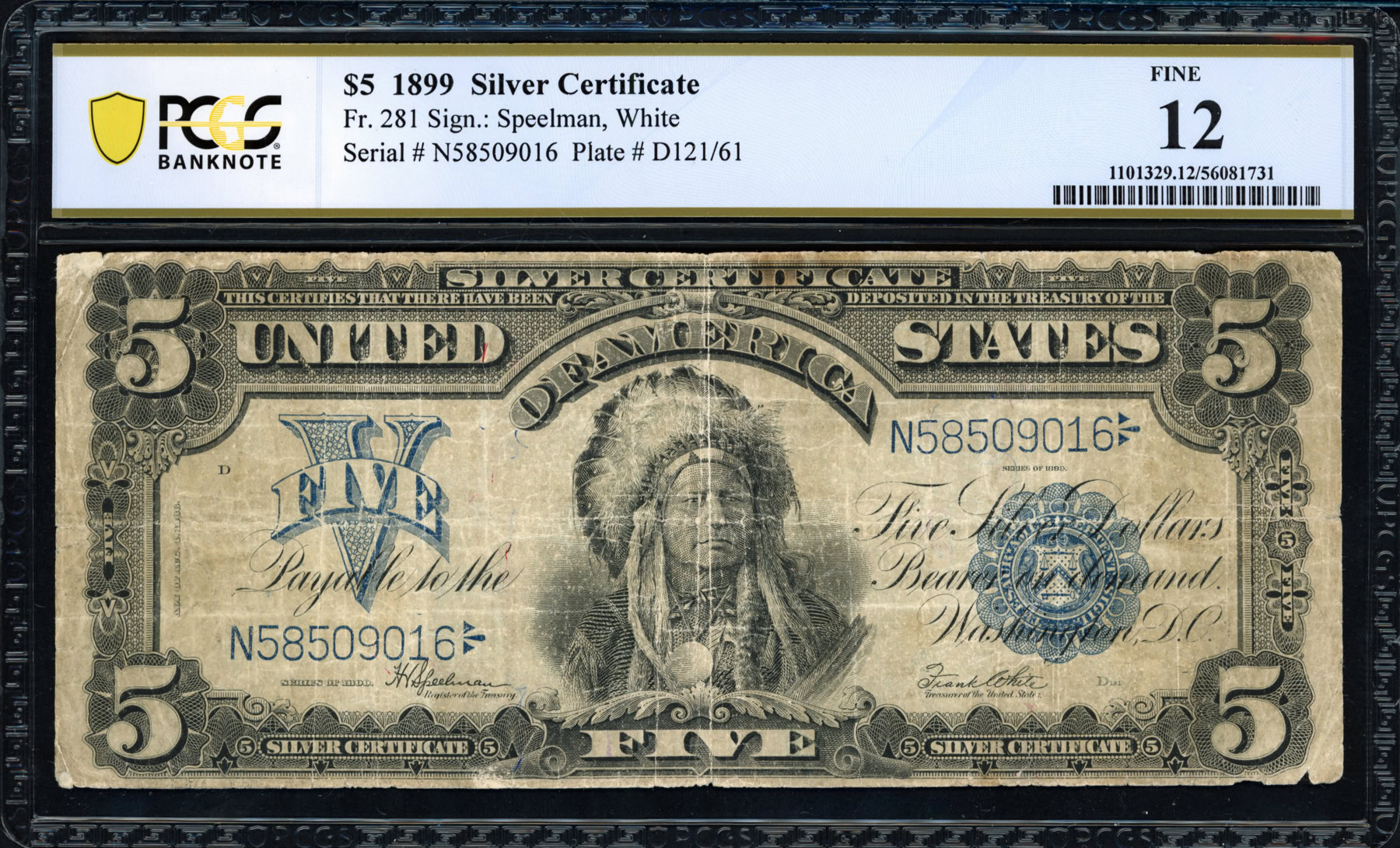 Fr. 281 1899 $5 Silver Certificate Note Speelman / White PCGS Banknote ...