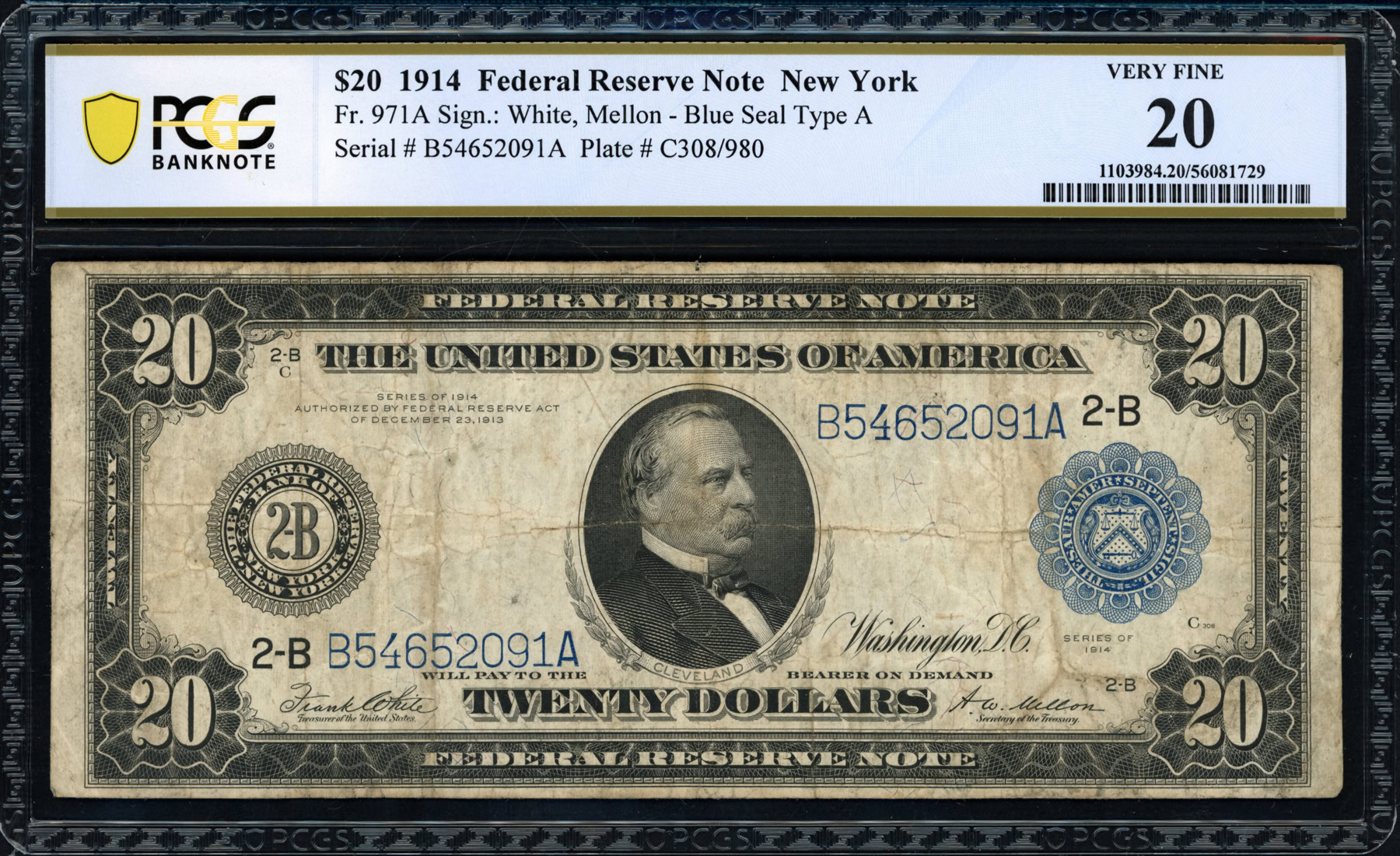 Fr. 971a 1914 $20 New York Federal Reserve Note White / Mellon PCGS ...
