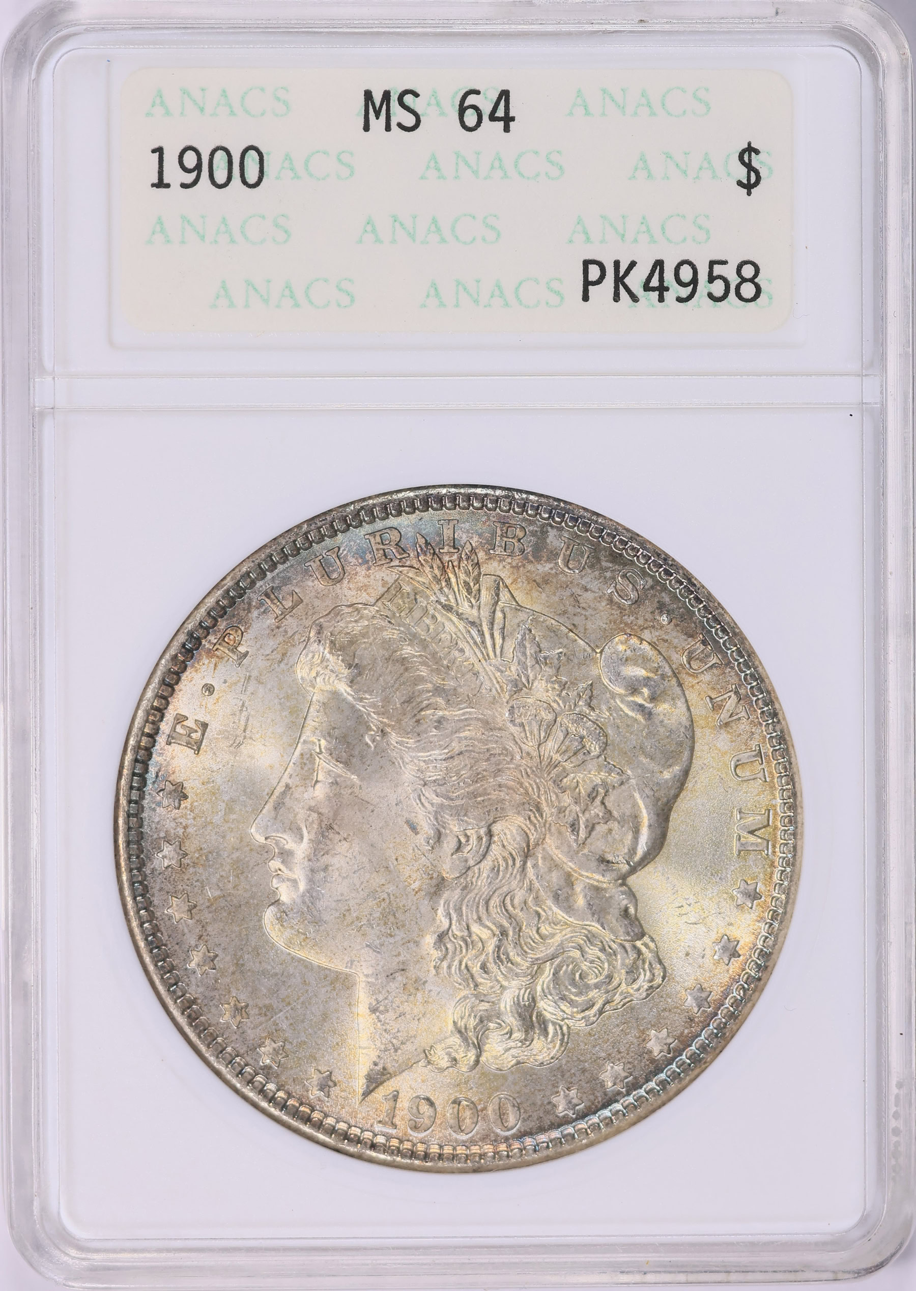 1900 Morgan Silver Dollar ANACS MS-64 OH (Toned) (Item 1861938) | GreatCollections Coin Auctions