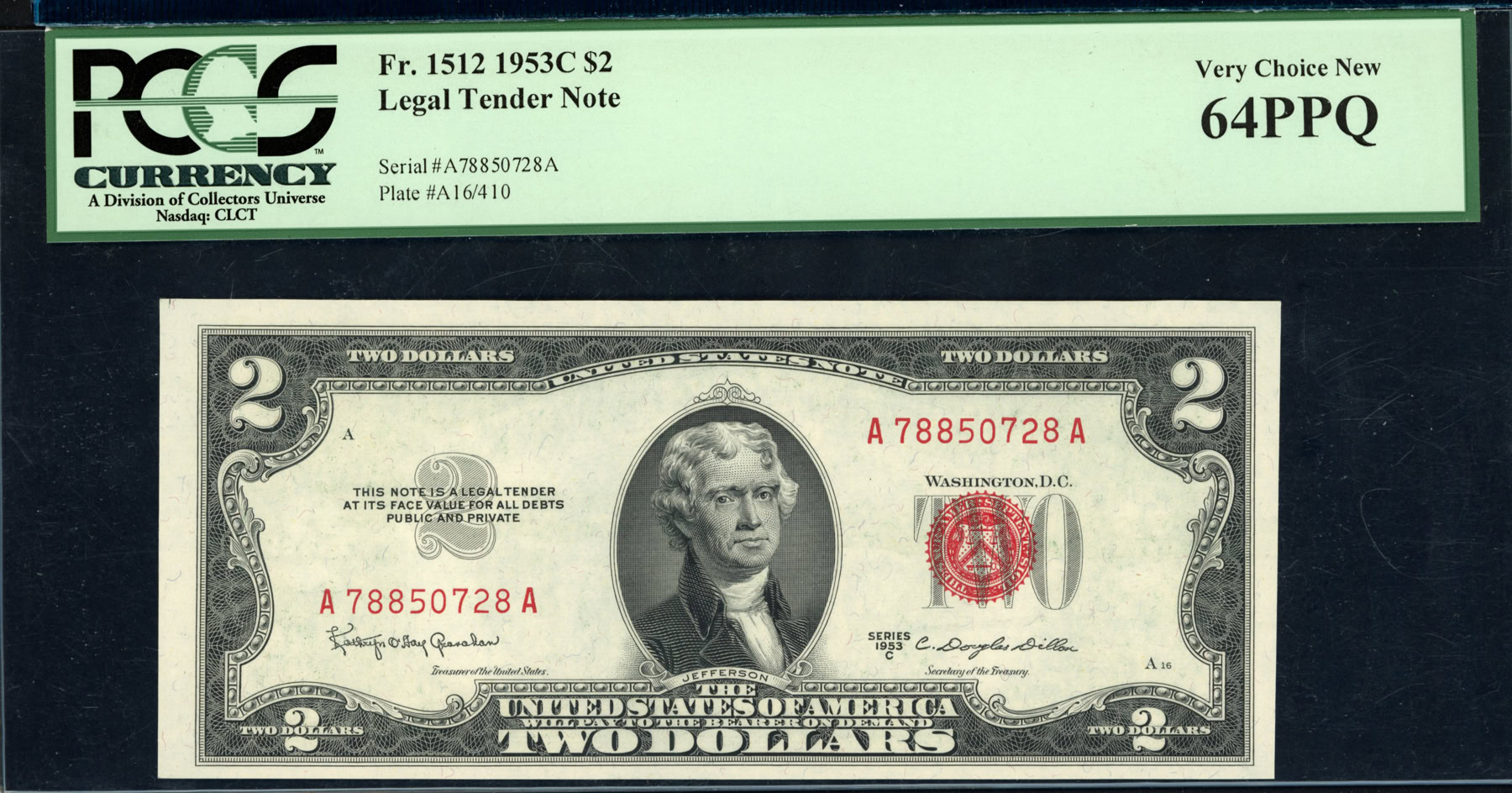 Fr. 1512 (AA Block) 1953C $2 Legal Tender Note Granahan / Dillon PCGS ...