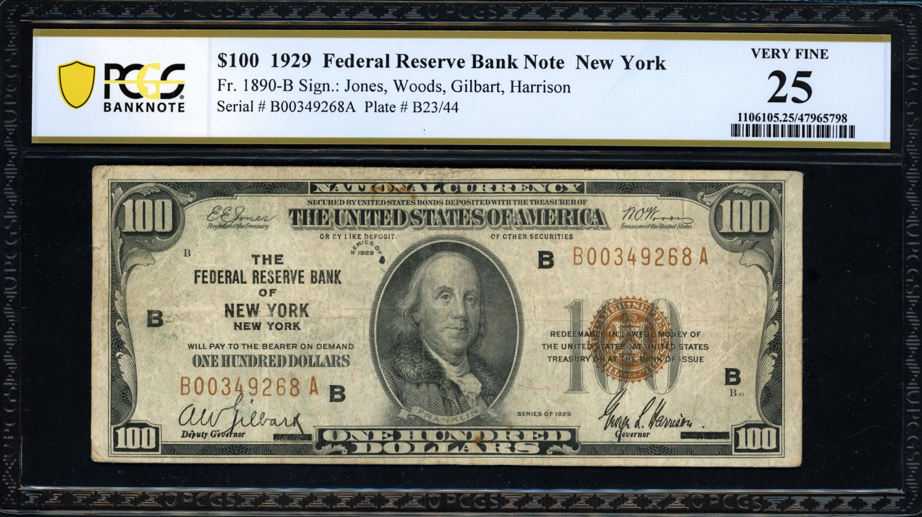 Fr. 1890-B (BA Block) 1929 $100 New York Federal Reserve Bank Note ...
