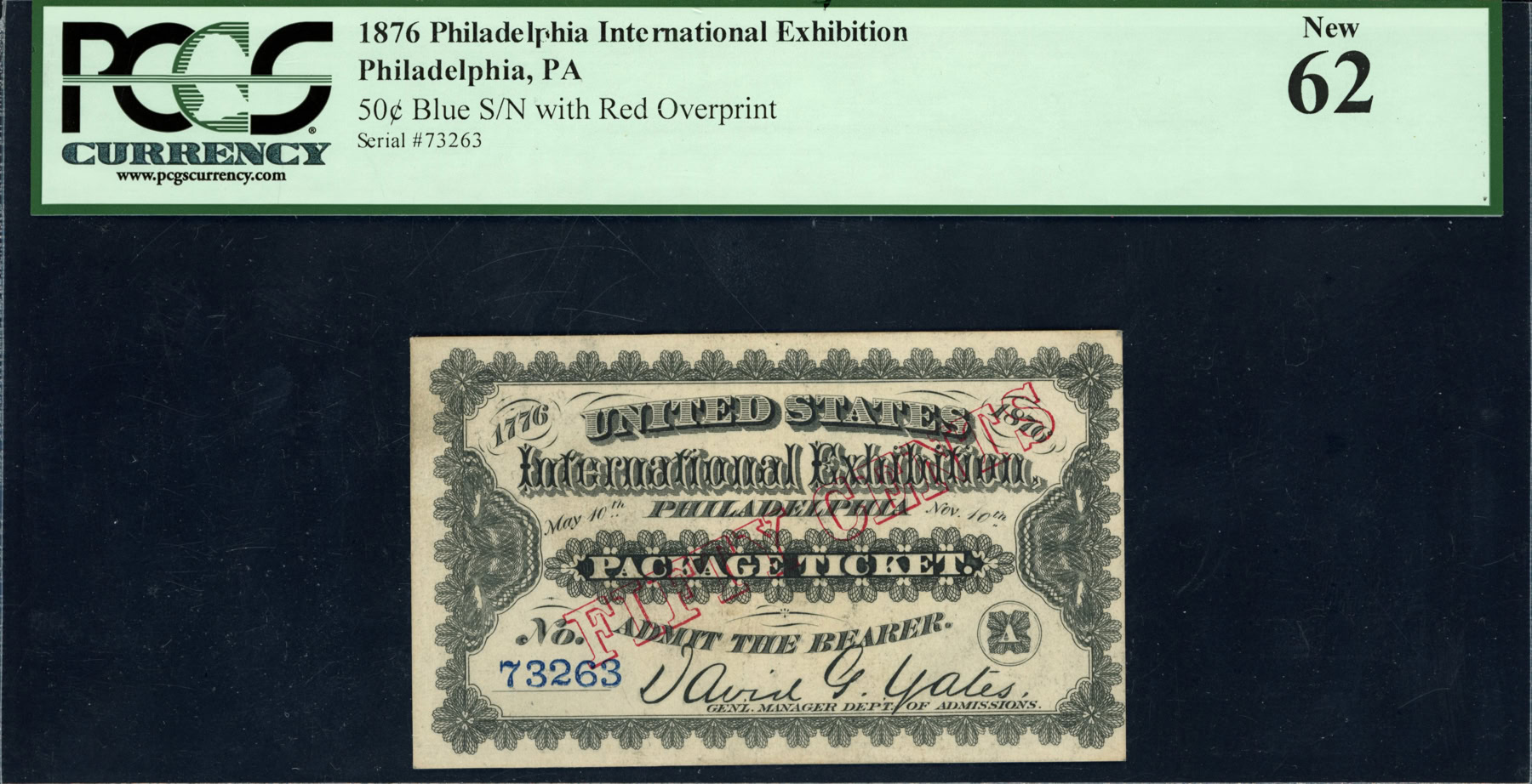 1876 Philadelphia International Exhibition 50 Cents Package Ticket Note ...