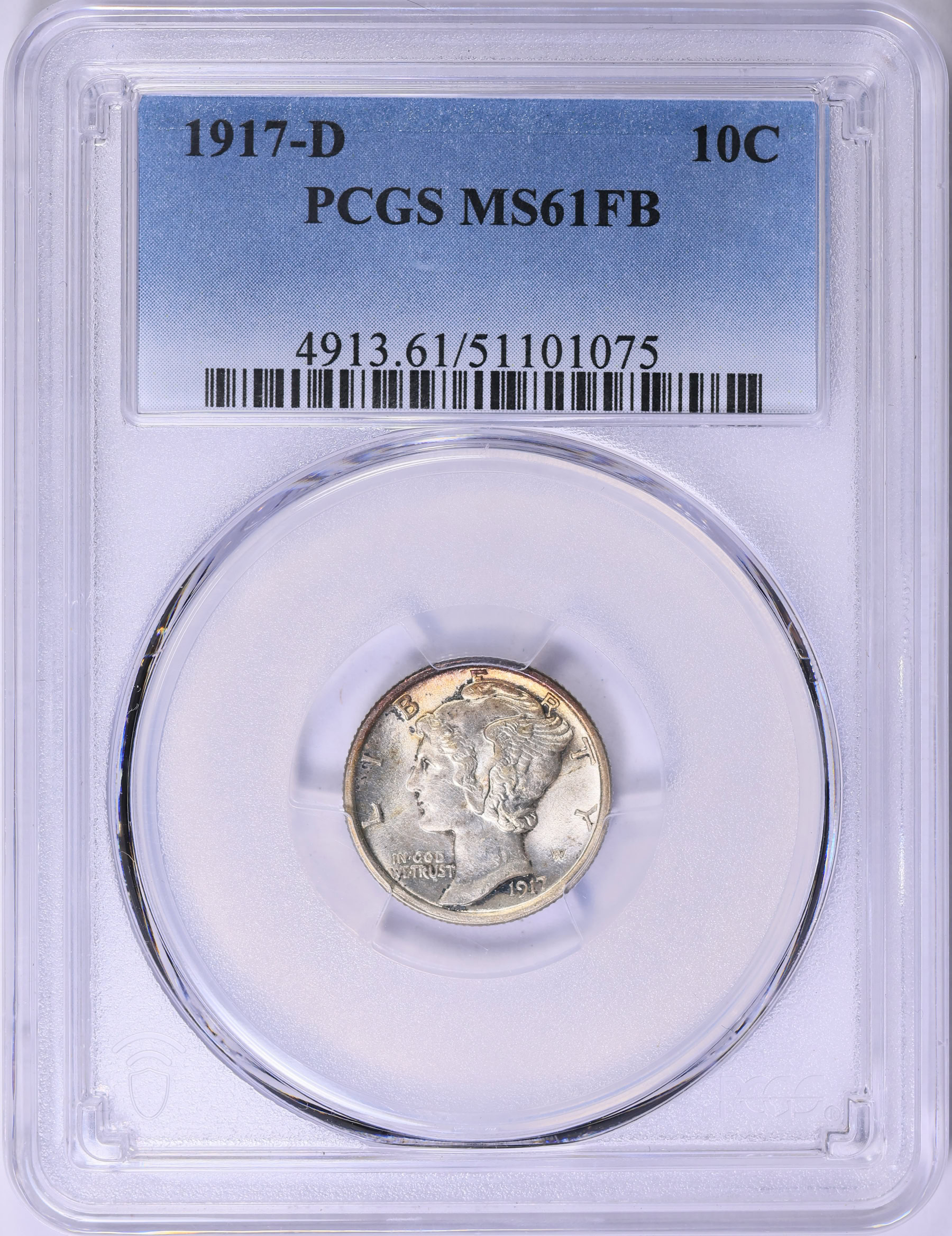 1917-D Mercury Dime PCGS MS-61 FB (Toned) (Item 1862103) | GreatCollections Coin Auctions
