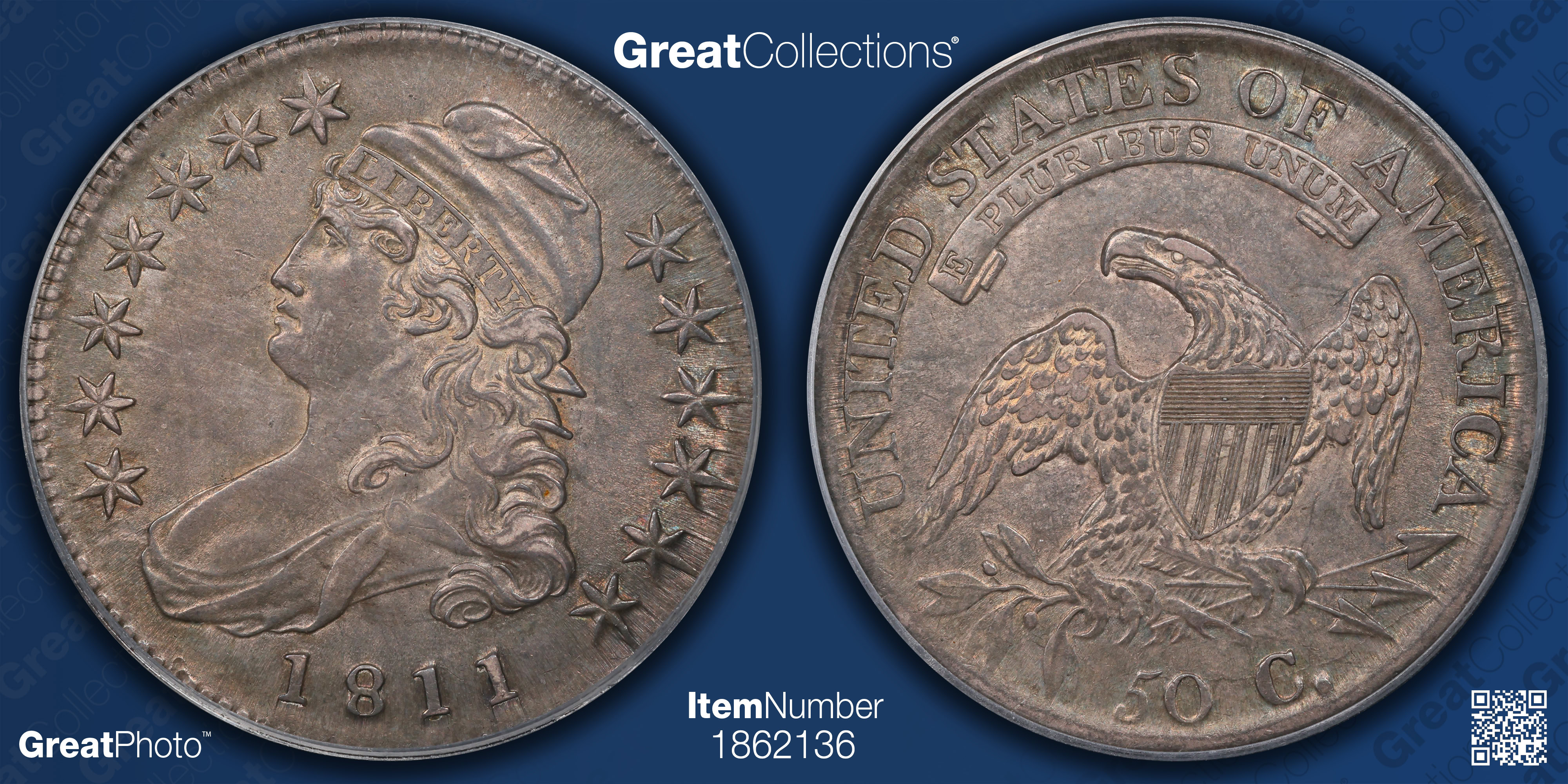 1811 Capped Bust Half Dollar Overton 111a PCGS AU-53 (Witham Collection ...