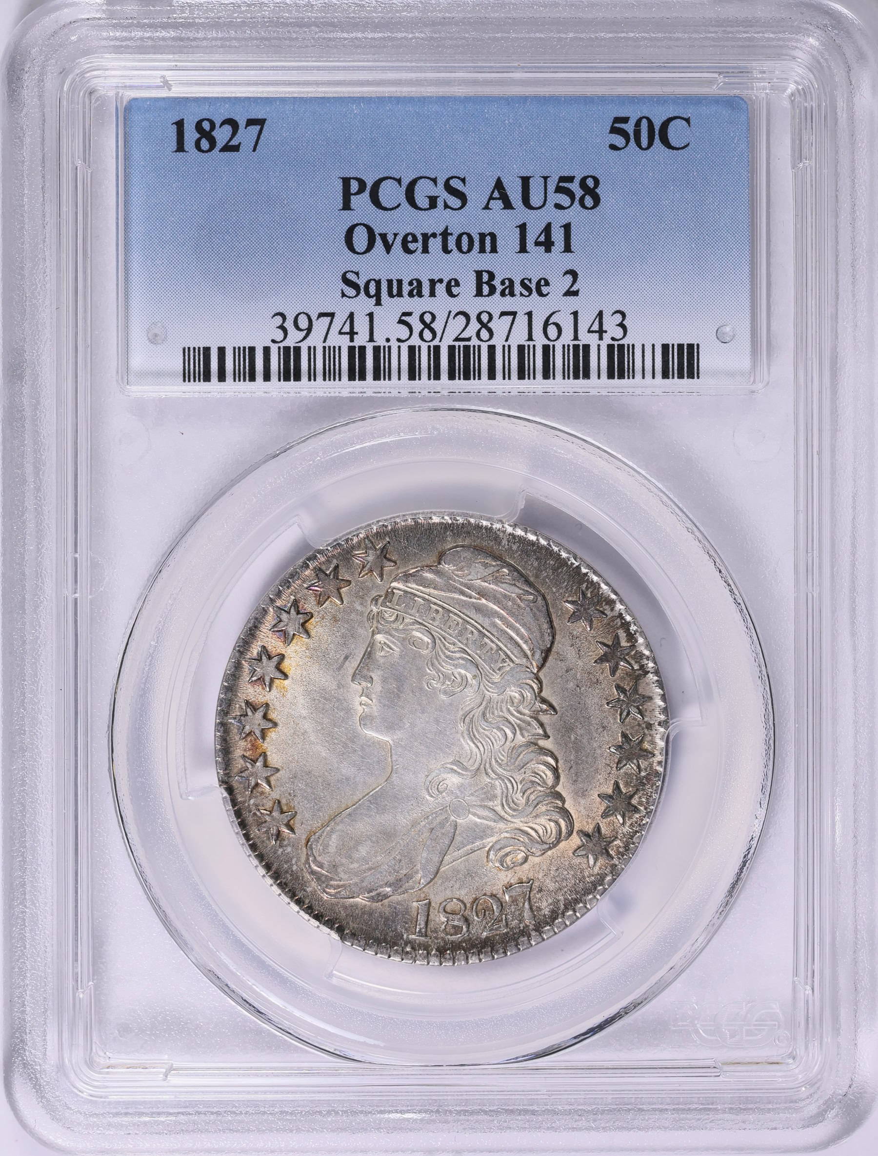 1827 Capped Bust Half Dollar Square Base 2 Overton 141 PCGS AU-58 ...