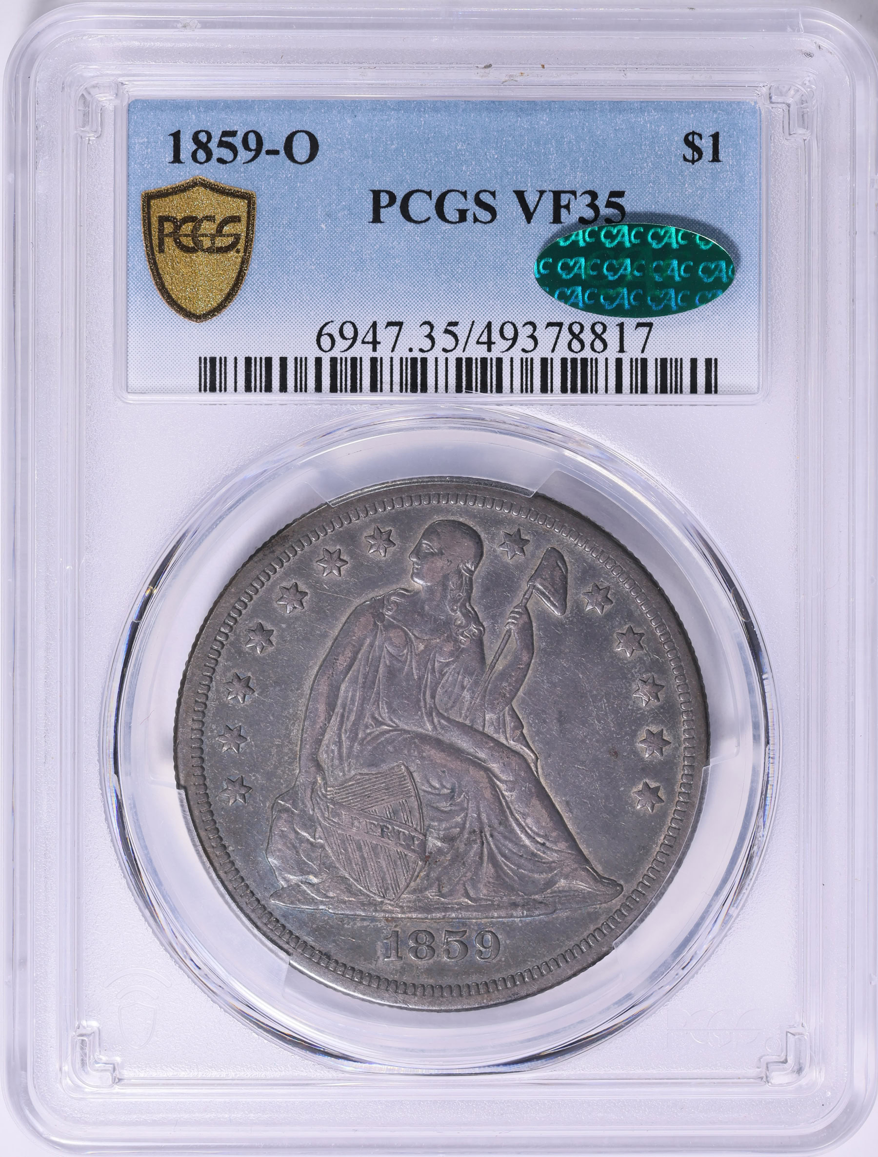1859-O Seated Liberty Silver Dollar PCGS VF-35 (CAC Green) (Toned) (Item 1862162 ...