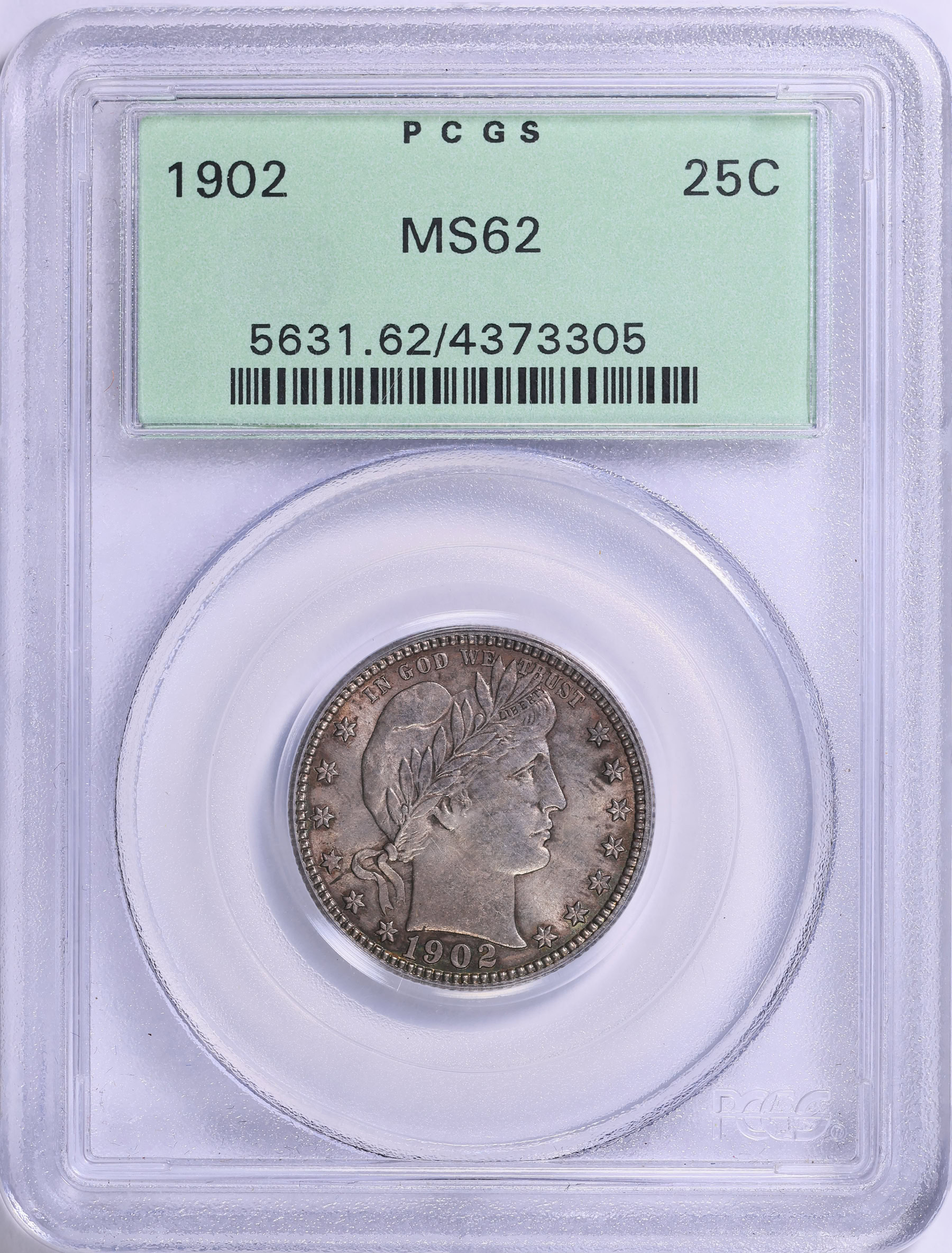 1902 Barber Quarter PCGS MS-62 OGH (Toned) (Item 1862172) | GreatCollections Coin Auctions