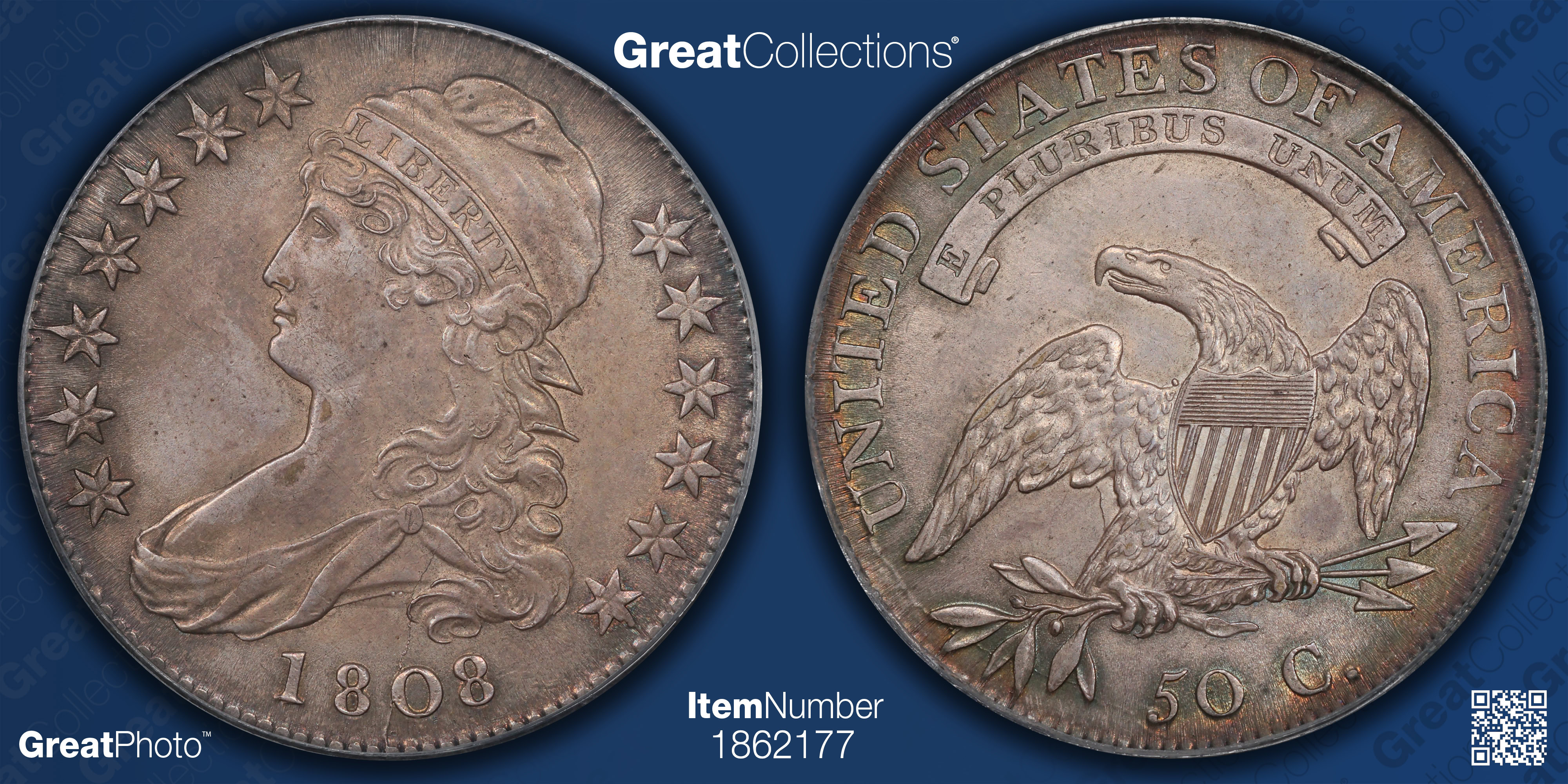 1808 Capped Bust Half Dollar PCGS AU-53 (Toned) (Item 1862177 ...