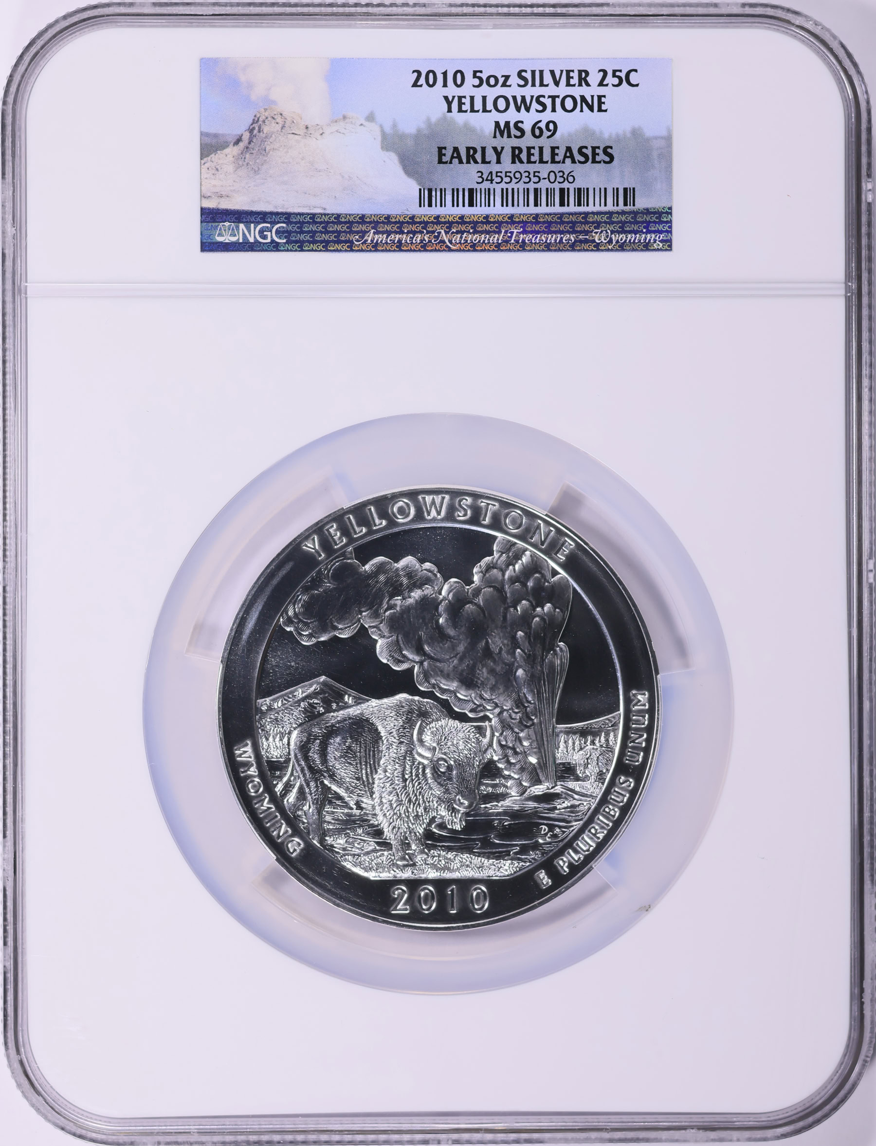 2010 America the Beautiful 5 oz. Silver Quarter Yellowstone NP Early ...