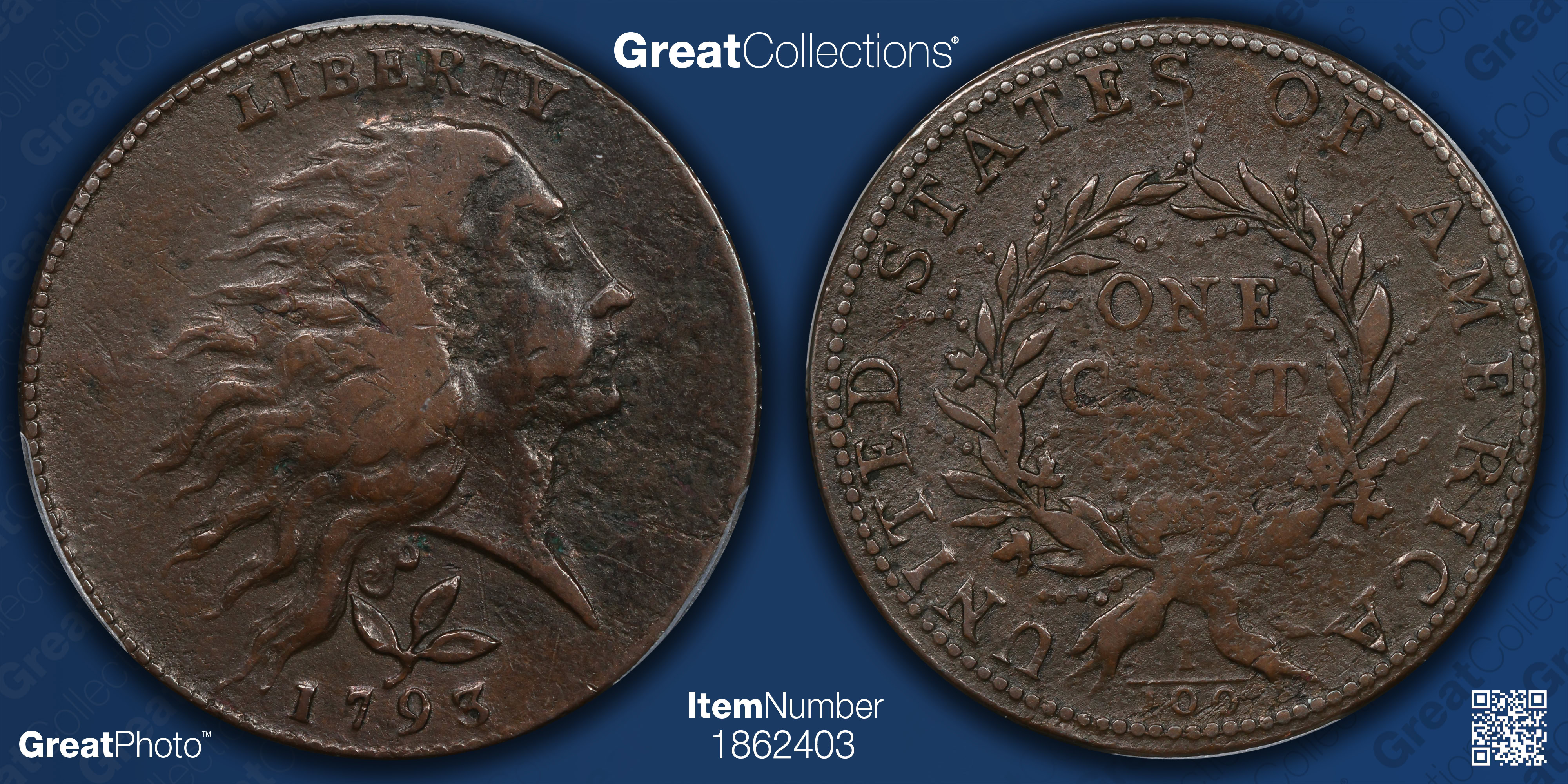 1793 Wreath Cent Vine and Bars PCGS Genuine VF Details (Item 1862403 ...