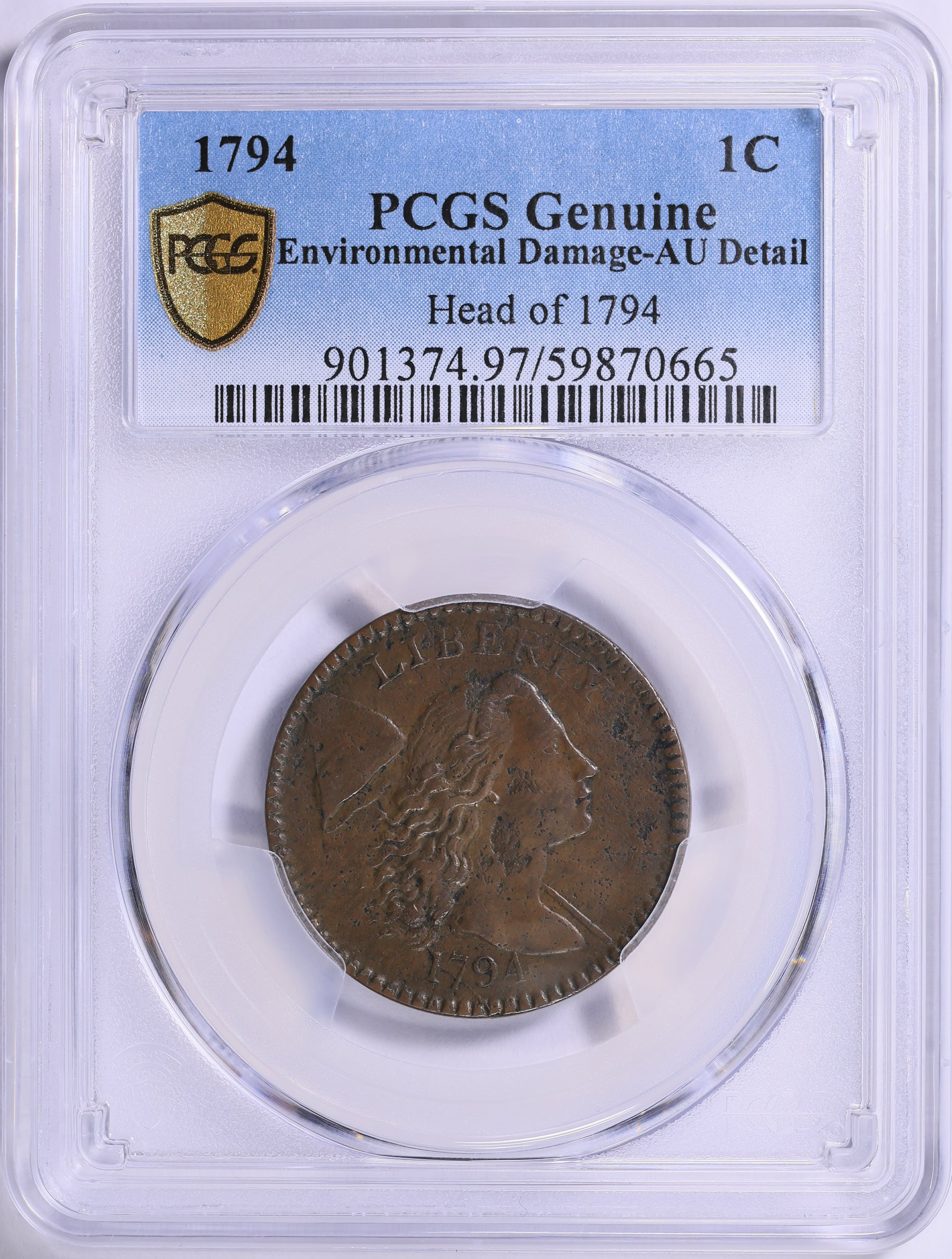1794 Liberty Cap Cent Head of 1794 PCGS Genuine AU Details (Item ...