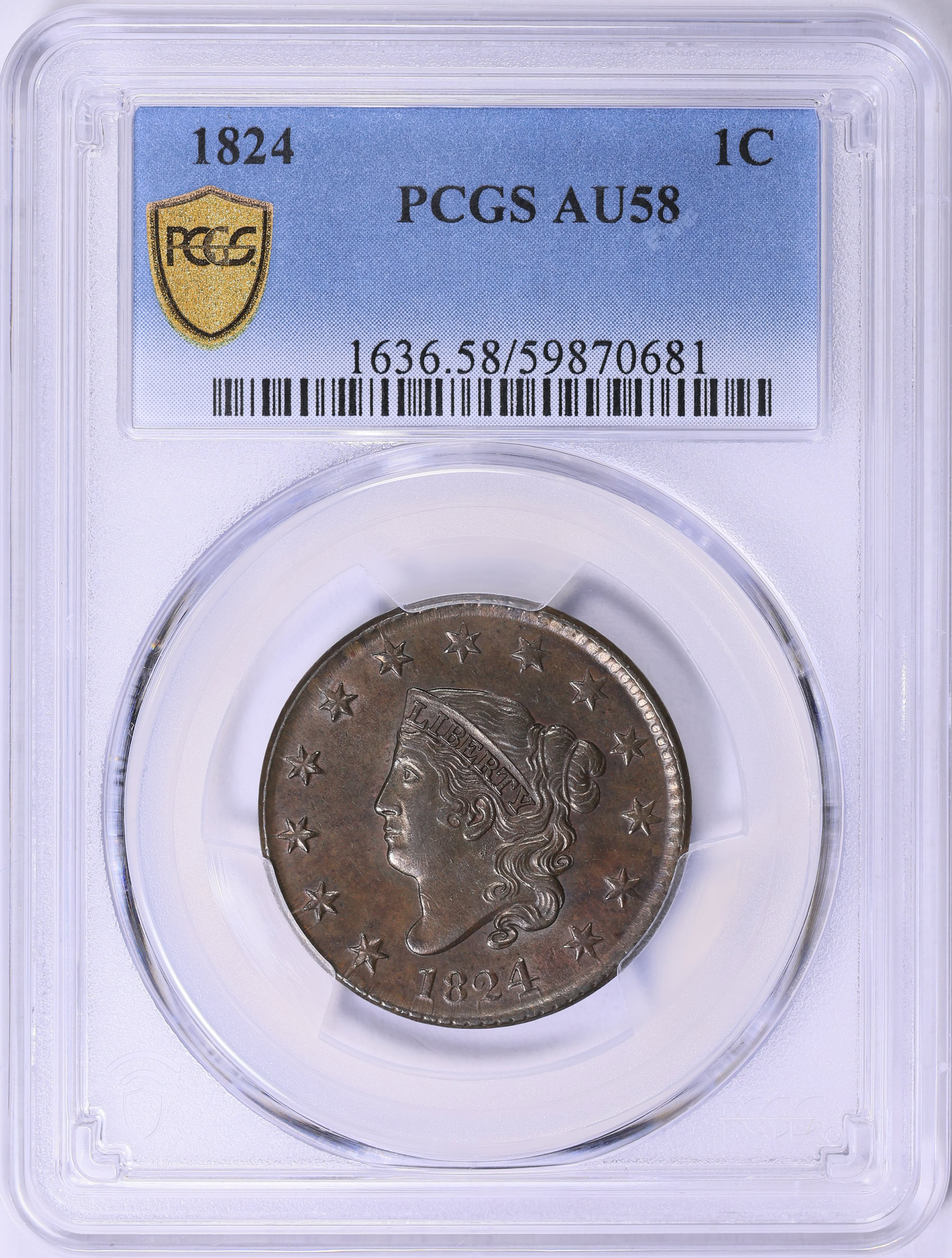 1824 Matron Cent PCGS AU-58 BN (Item 1862410) | GreatCollections Coin ...