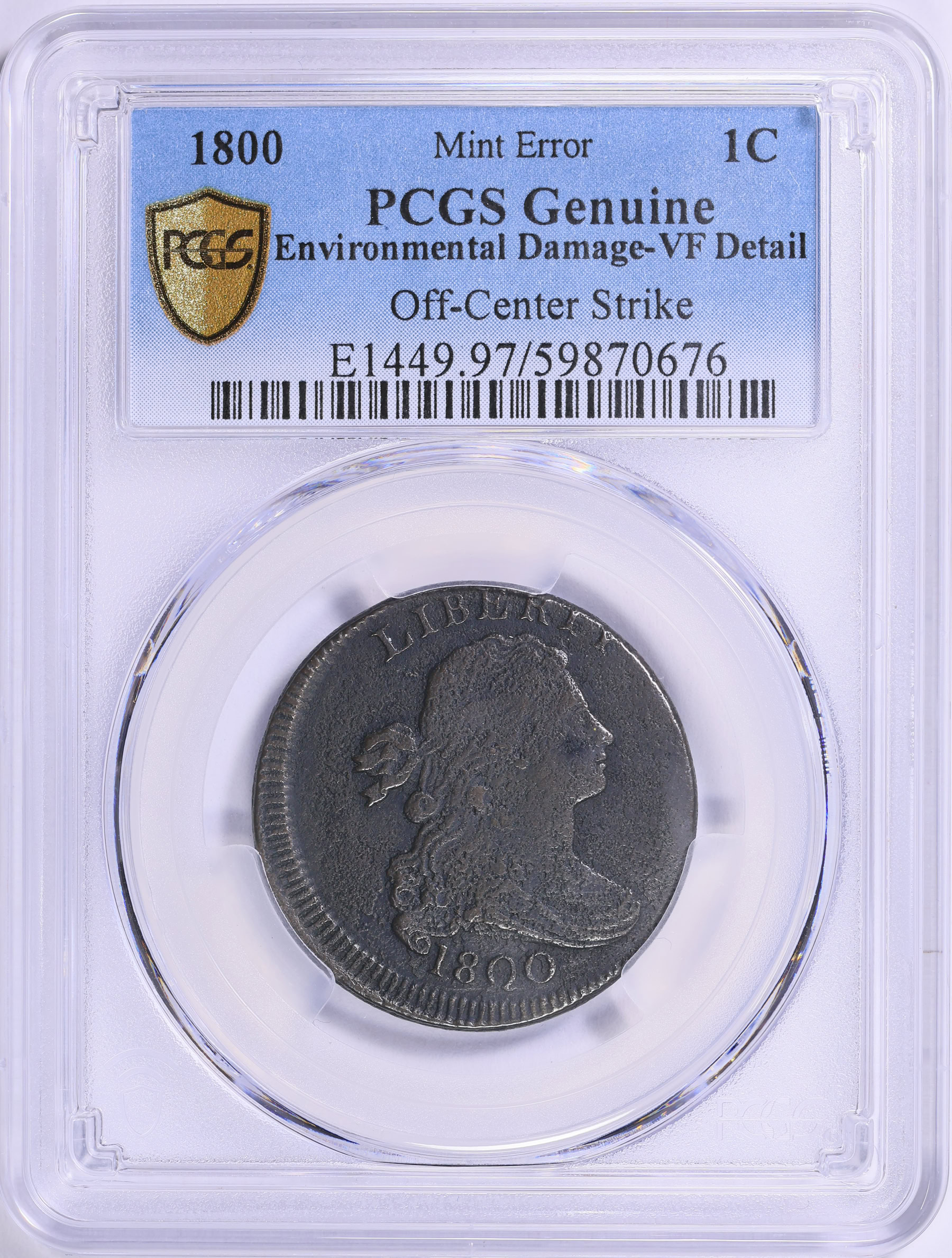 Mint Error 1800 Draped Bust Cent Off-Center Strike PCGS Genuine VF ...