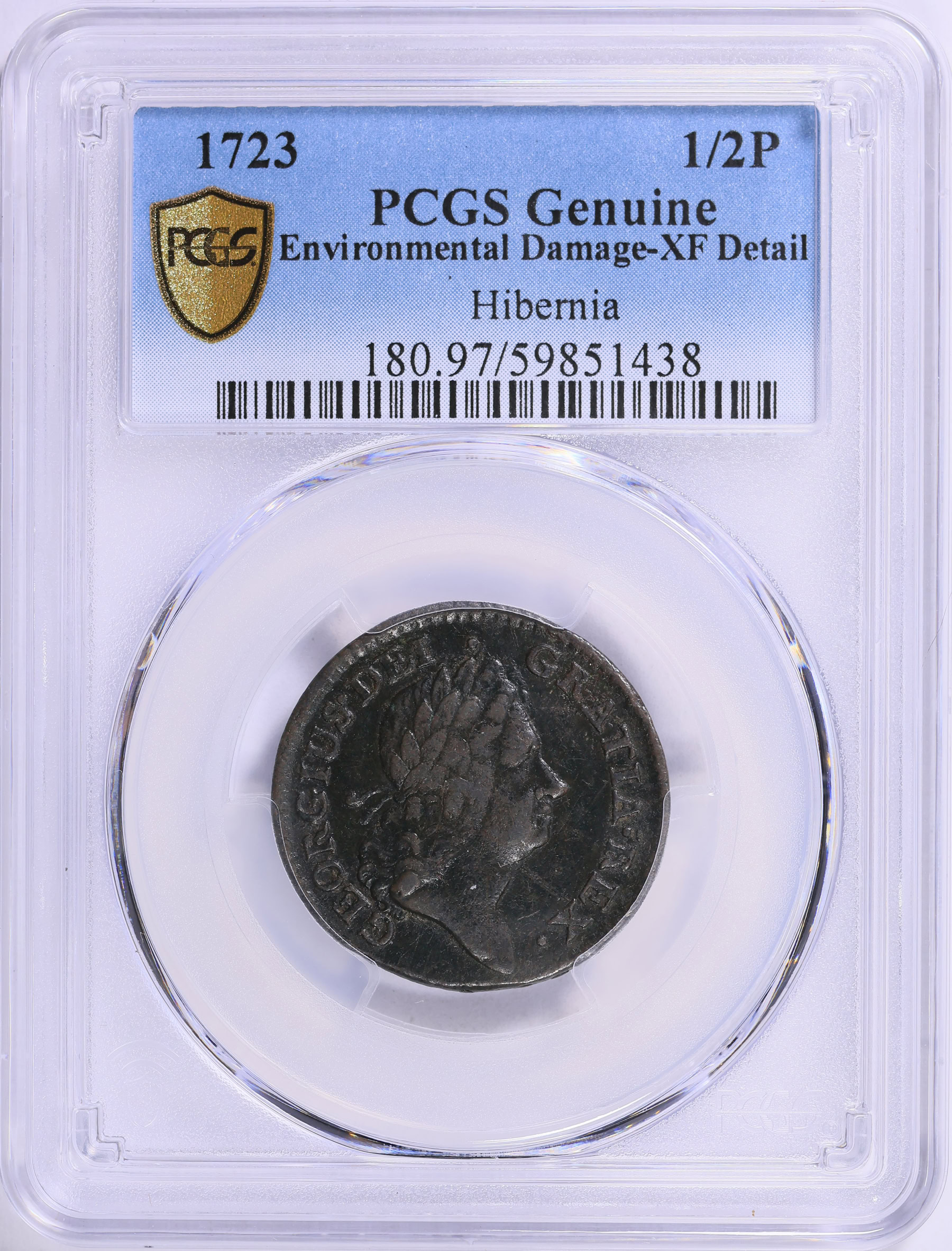 1723 Woods Hibernia Halfpence PCGS Genuine XF Details (Item 1862413) | GreatCollections Coin ...