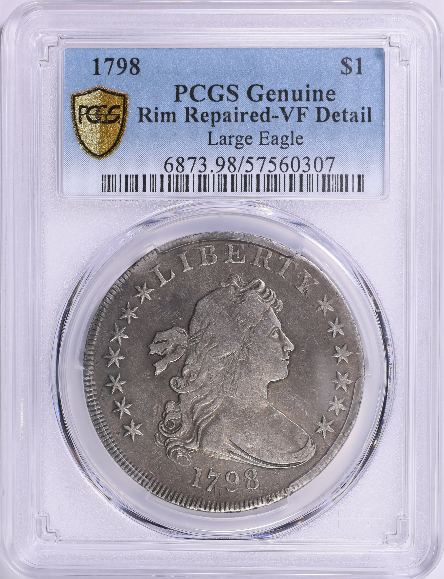 1798 Draped Bust Silver Dollar Large Eagle PCGS Genuine VF Details ...