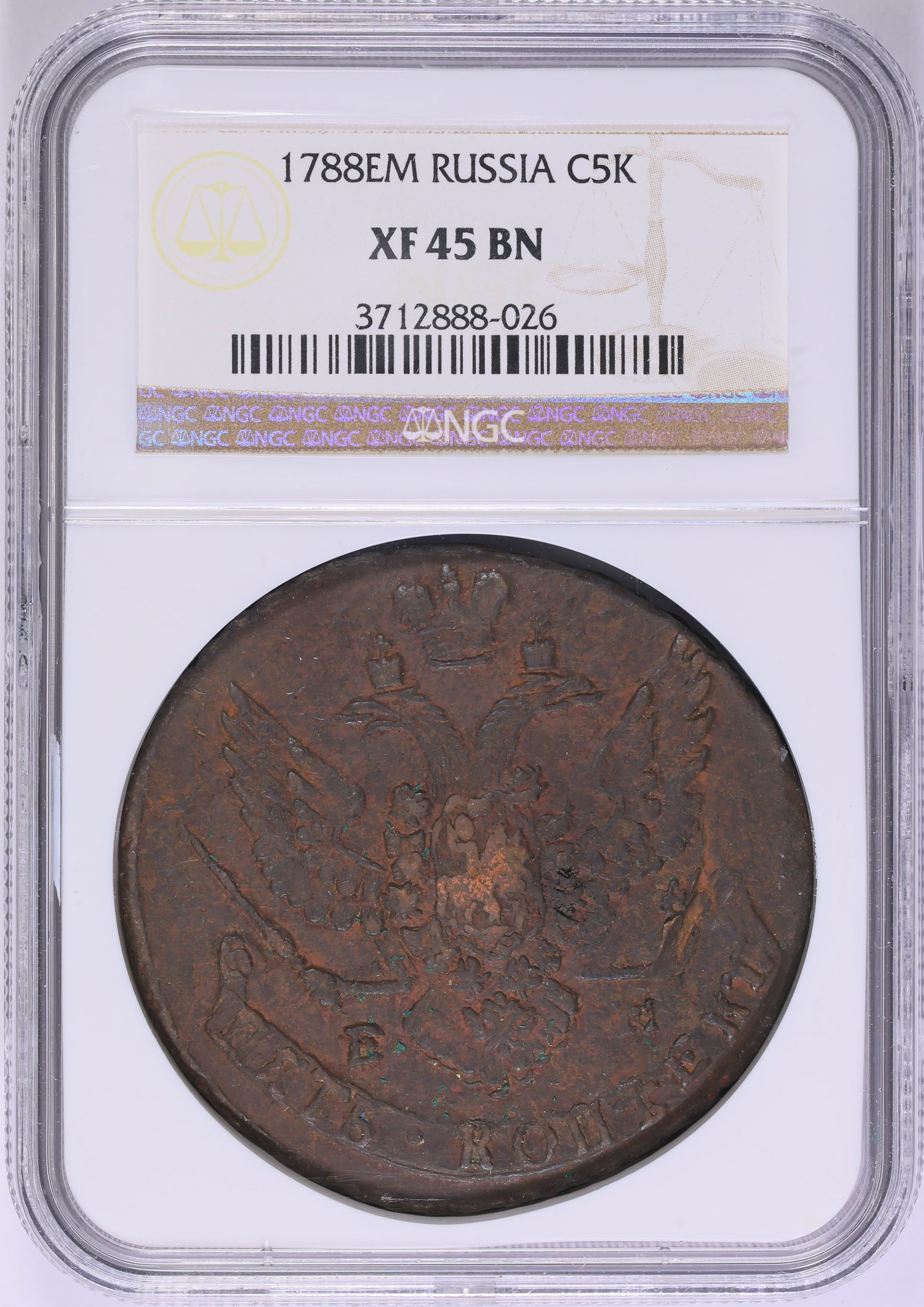 Russia 1788-EM 5 Kopeks Eagle of 1789-96, Reverse Large Crown C-59.3 ...