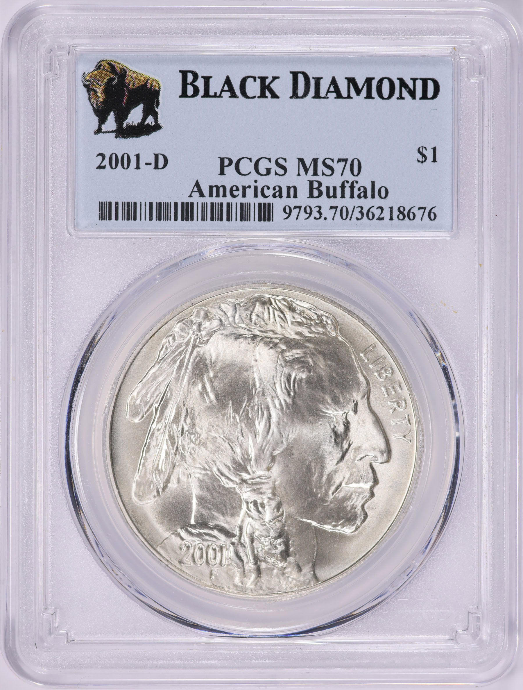 2001-D American Buffalo Silver Dollar PCGS MS-70 (Black Diamond Label ...
