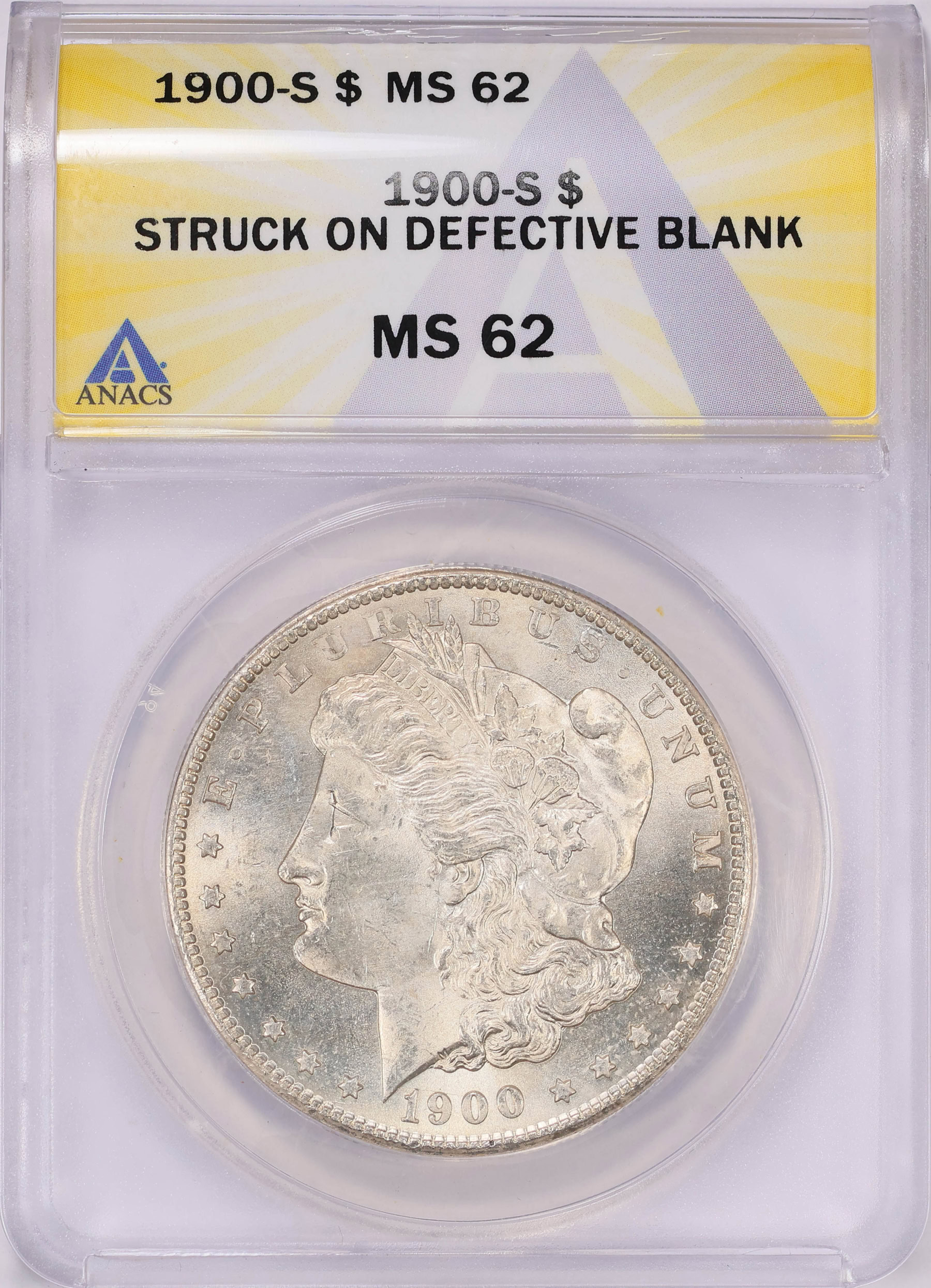 Mint Error 1900-S Morgan Silver Dollar Struck on Defective Blank ANACS MS-62 | ANACS Cert ...