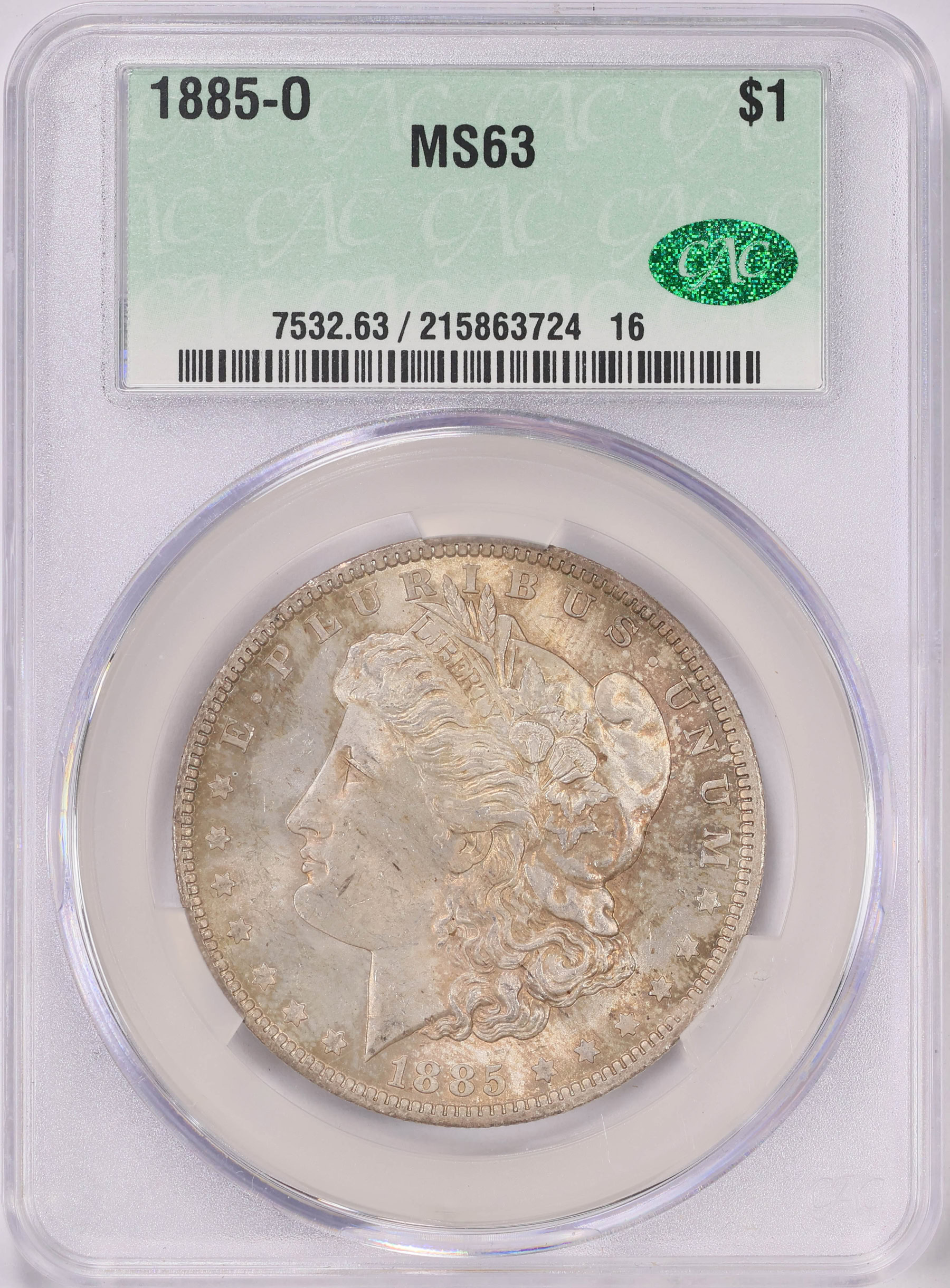 1885-O Morgan Silver Dollar CACG MS-63 (Toned) (Item 1862819) | GreatCollections Coin Auctions