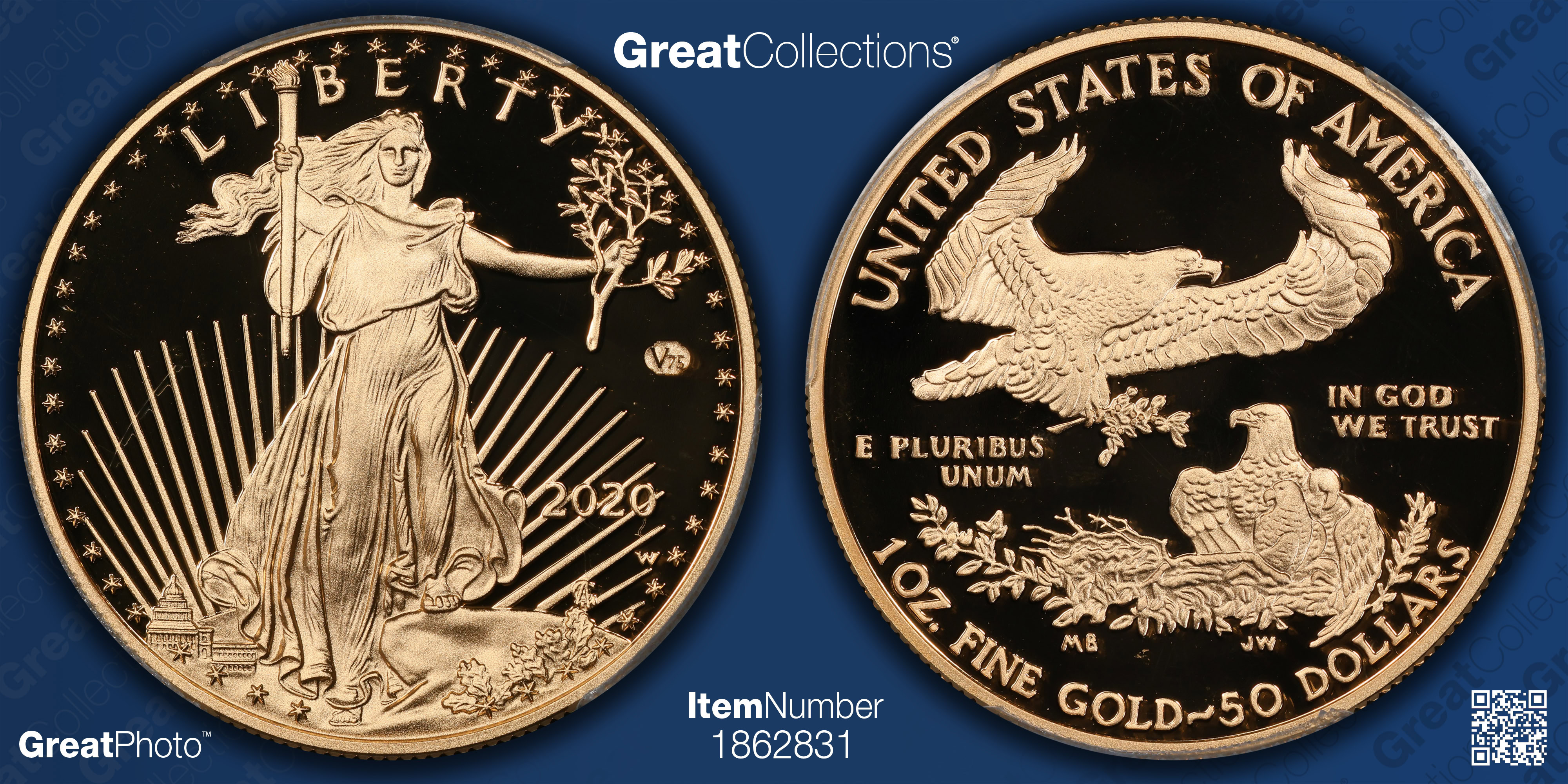 2020-W $50 One-Ounce Gold American Eagle V75 Privy 1 of 1945 Struck ...