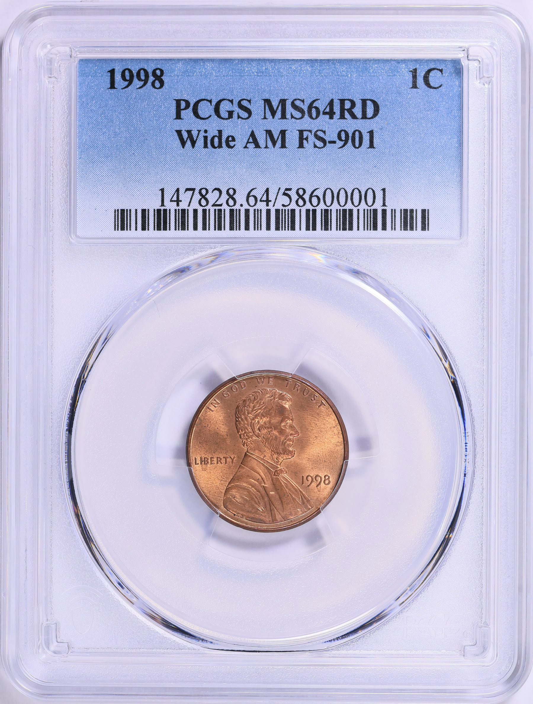 1998 Lincoln Cent Wide AM FS-901 PCGS MS-64 RD (Item 1862895 ...