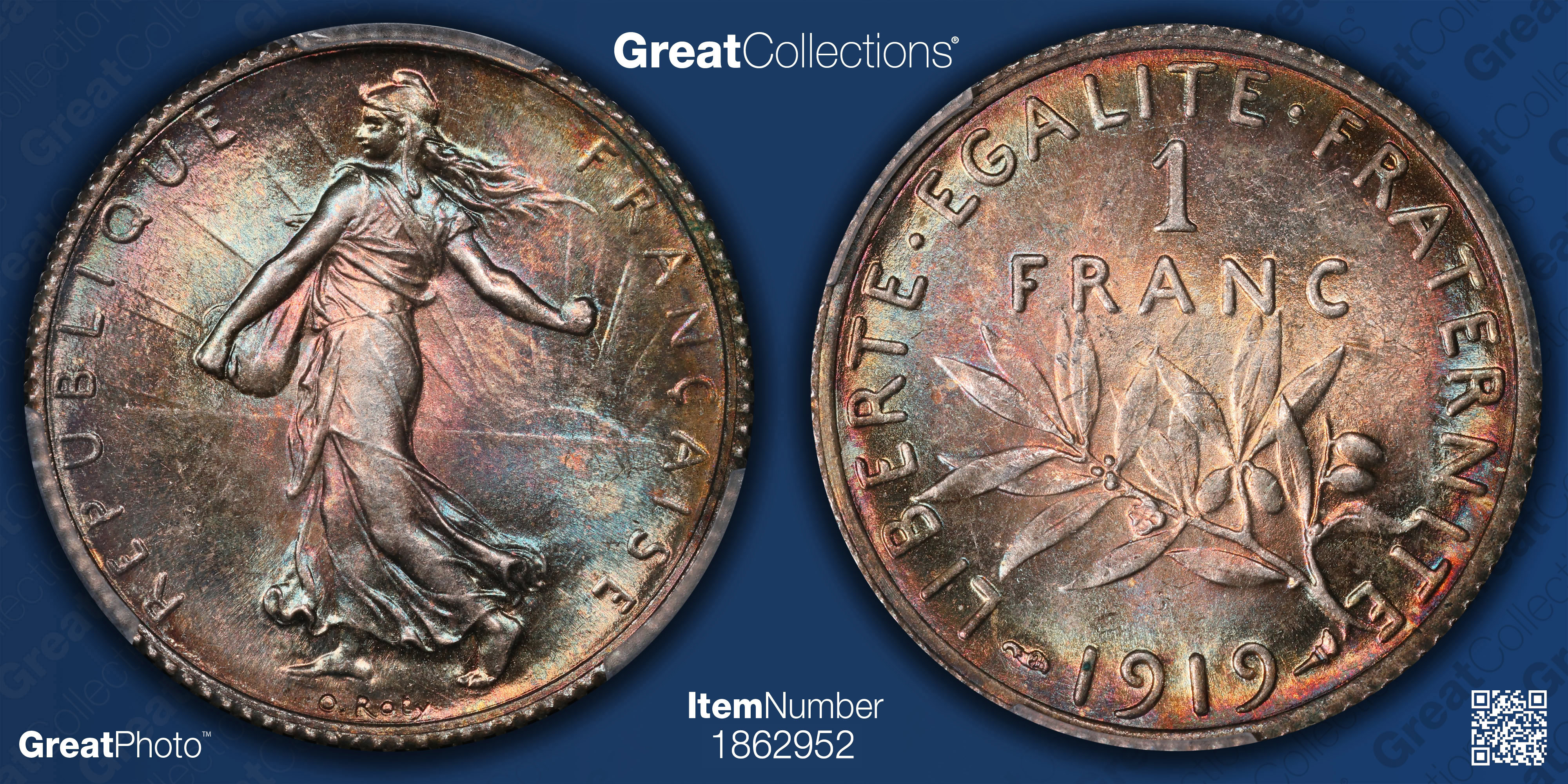 France 1919 Silver Franc KM-844.1 PCGS MS-64 (Toned) (Item 1862952 ...