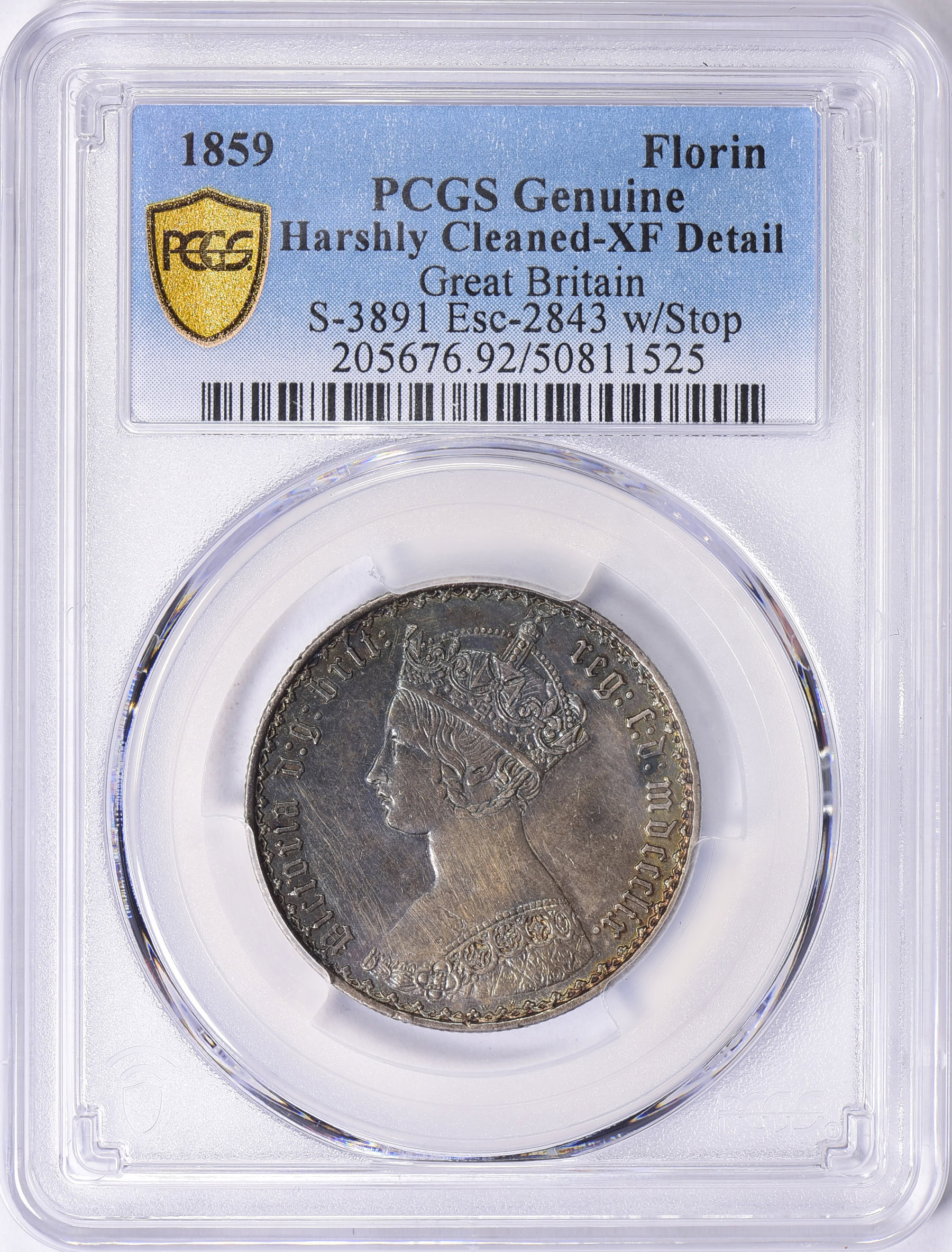 Great Britain 1859 Silver Florin With Stop KM-746.1 PCGS Genuine XF ...