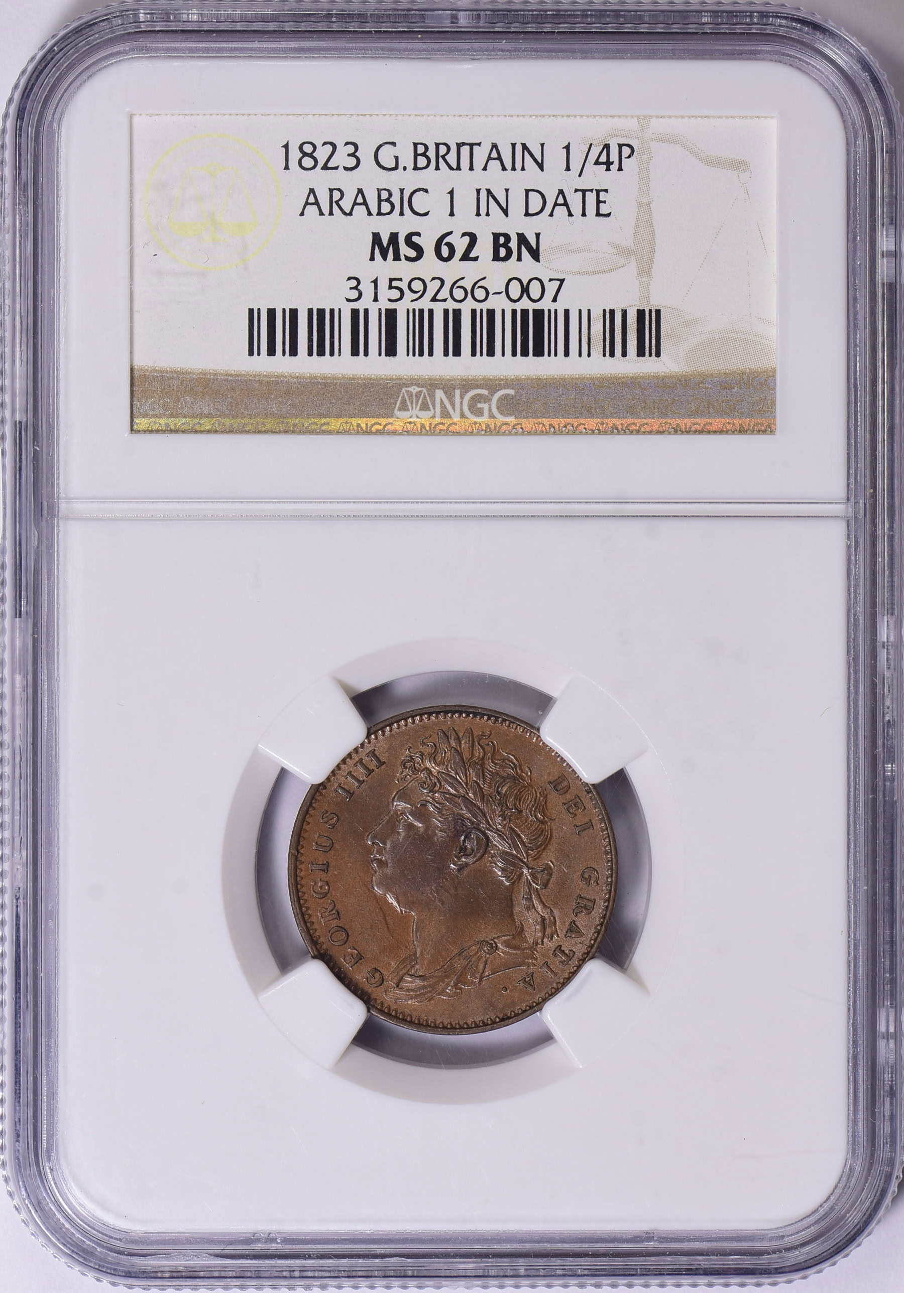 Great Britain 1823 Farthing Arabic 1 in Date KM-677 NGC MS-62 BN (Item ...