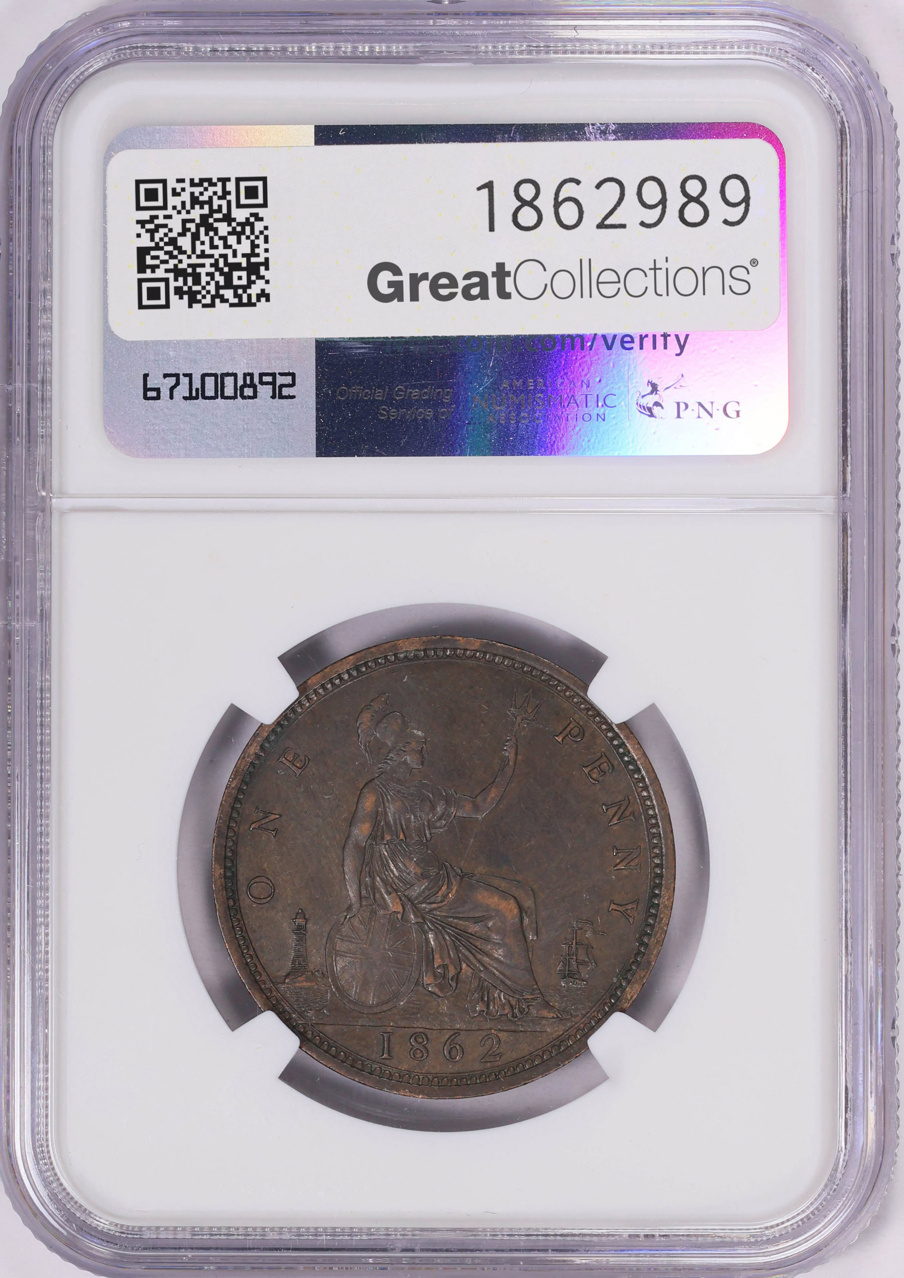 Great Britain 1862 Penny Without L.C.WYON on Obverse KM-749.2 NGC AU ...