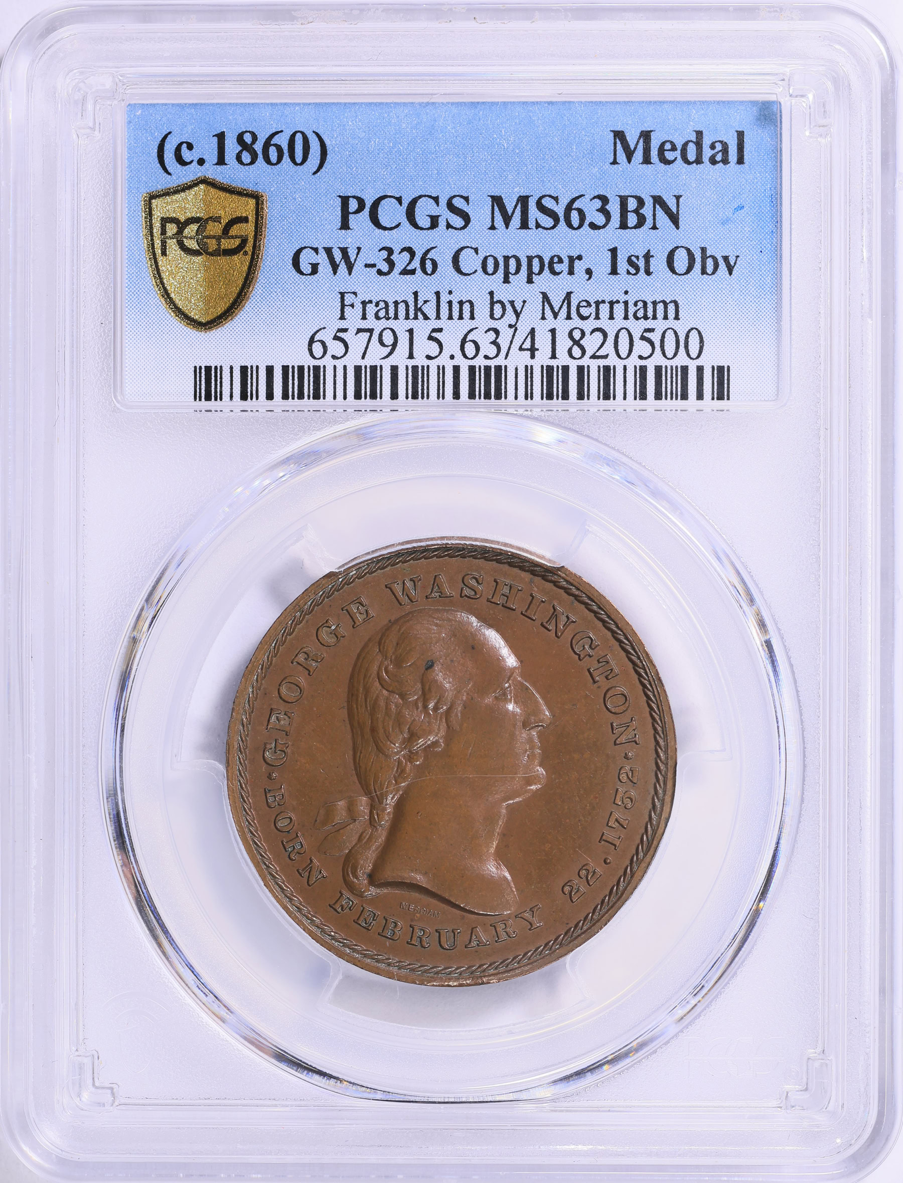 (c.1860) George Washington - Benjamin Franklin Medal by Merriam GW-326 ...