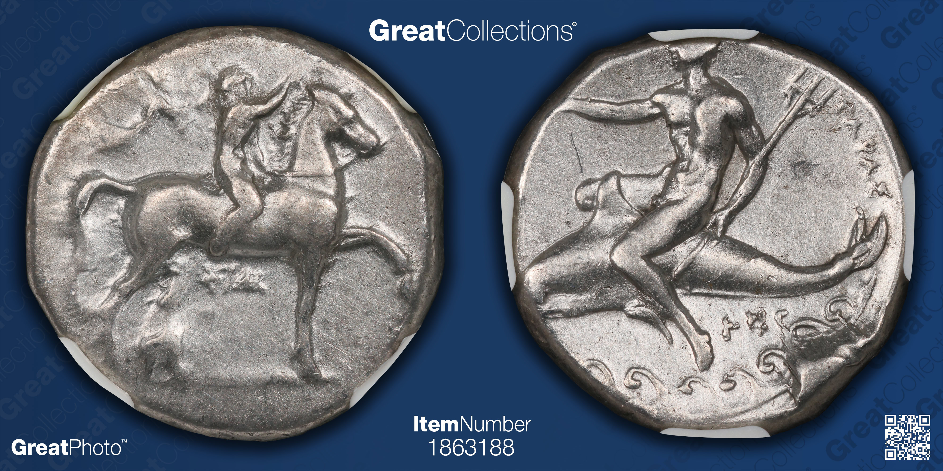 Ancient Calabria, Taras c.332-302 B.C. AR Didrachm NGC Ch VF | Cert ...